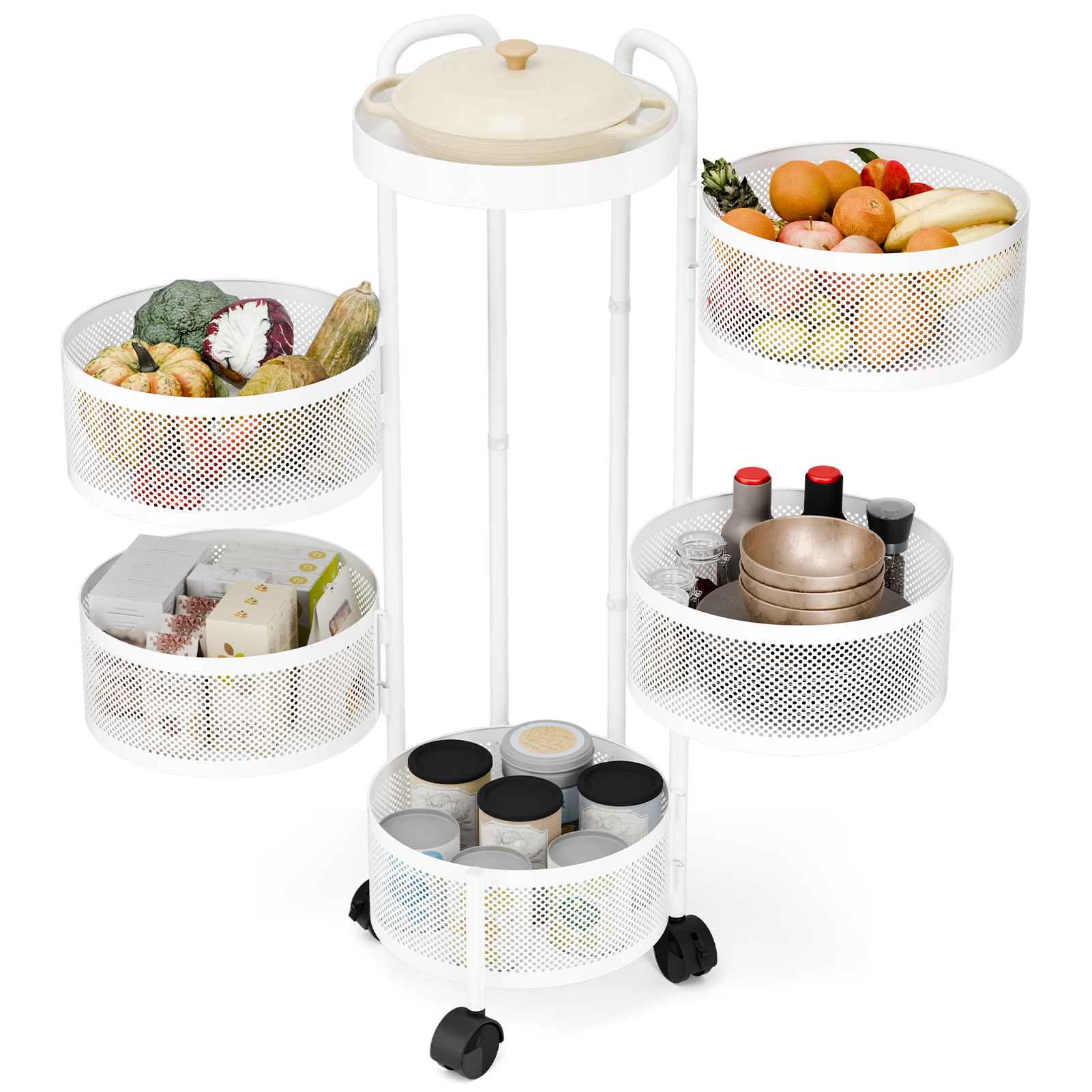 Leadrop Rotating Storage Shelf 5-Layer Metal Storage Tower Basket ...