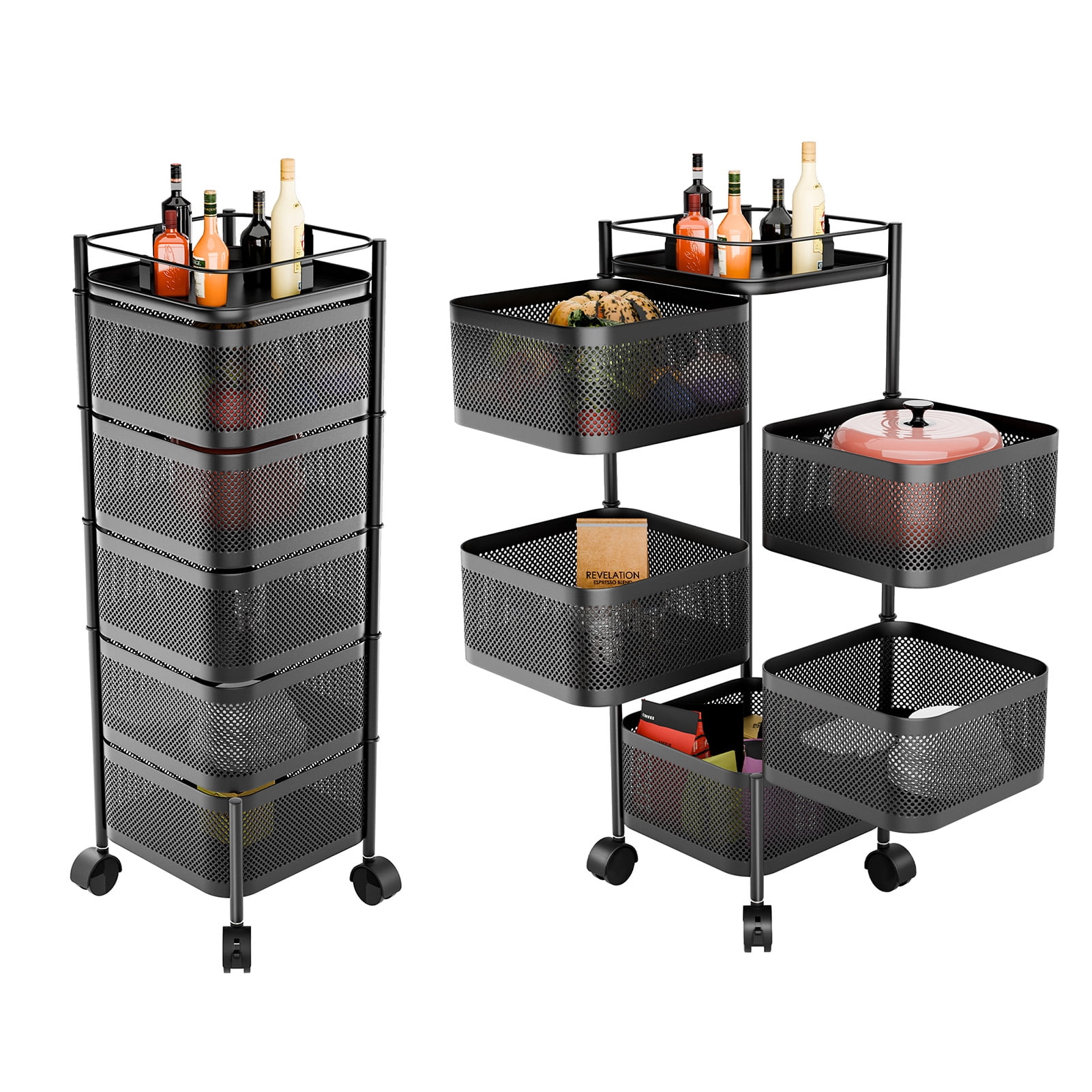 Leadrop Rotating Storage Shelf 5 Layer Square Rotating Kitchen Storage ...