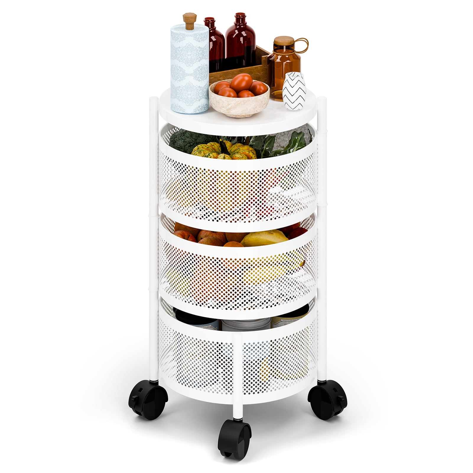 Leadrop Rotating Storage Shelf with Wheels Fruit Vegetable Basket for ...
