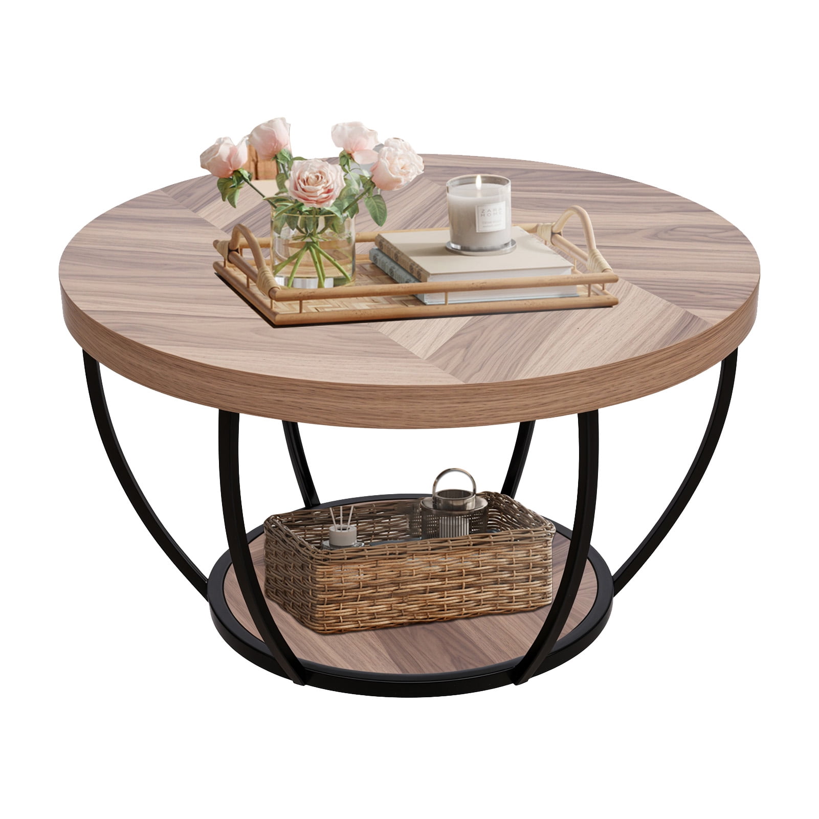 Leadrop Round Coffee Table 31" 2-Tier Small Coffee Table with Bottom ...