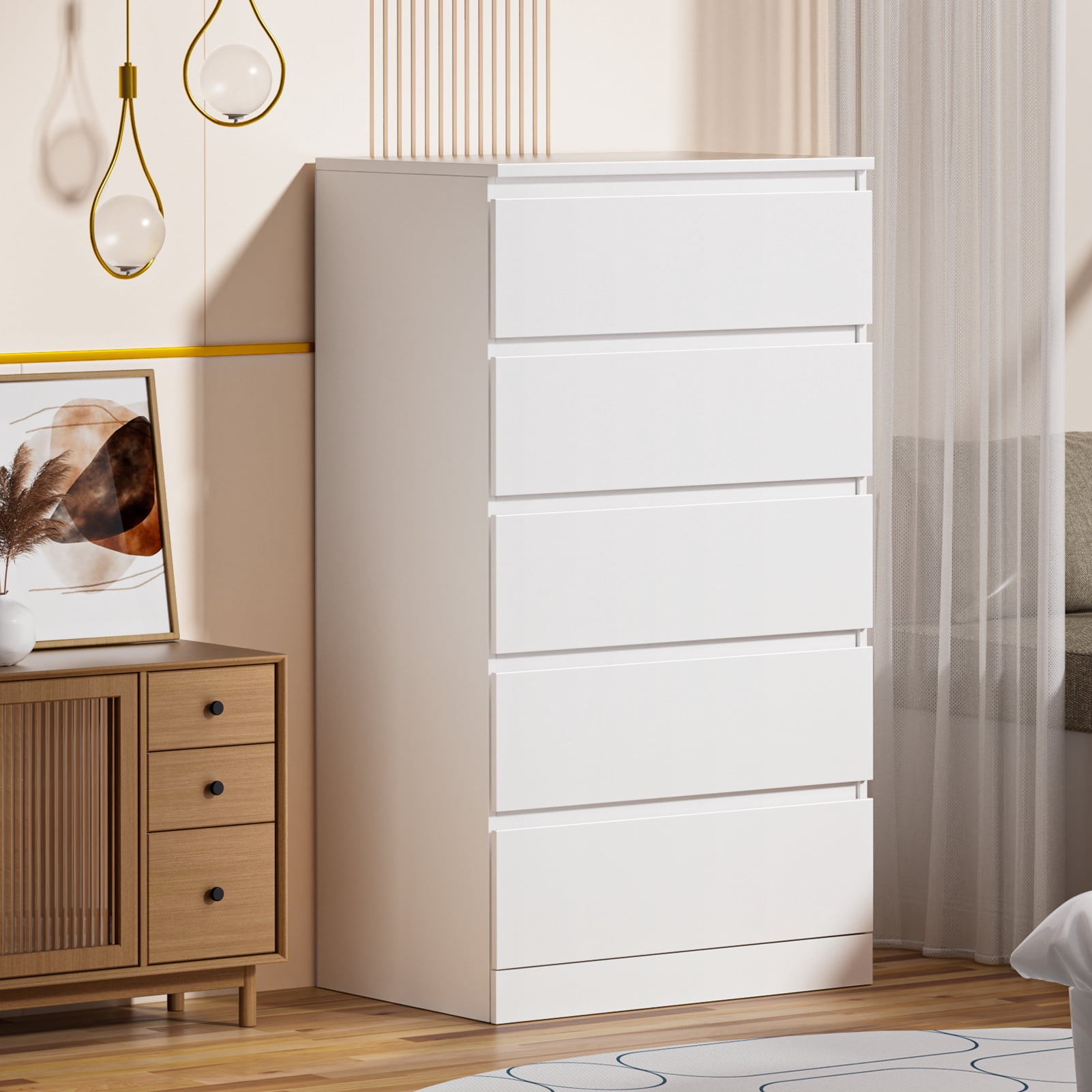 Leadrop White Dresser 5 Drawers Dresser Tall White Dresser with Large ...