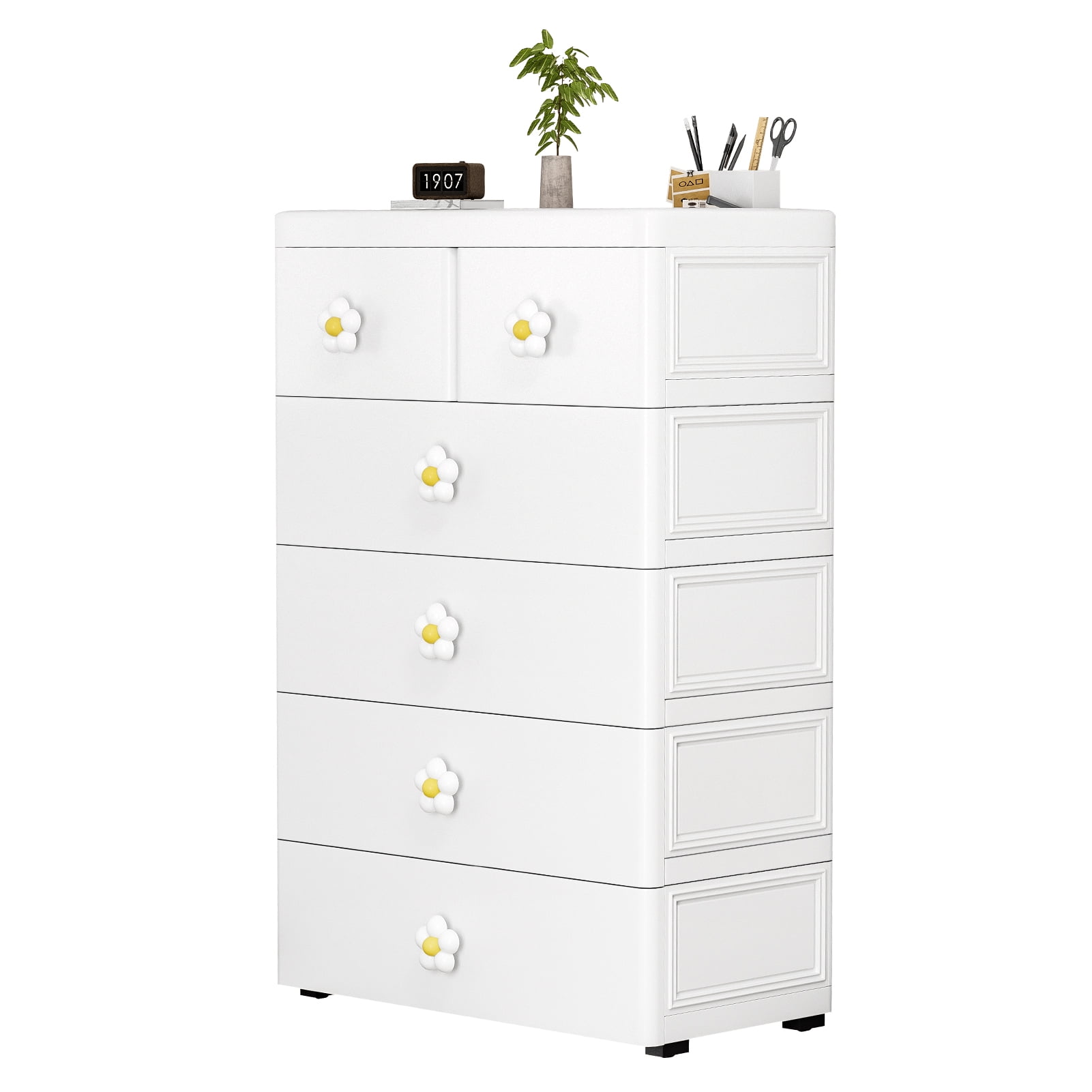 Leadrop White Tall Dresser with 6 Drawers 5 Tiers Plastic Dresser Tall ...