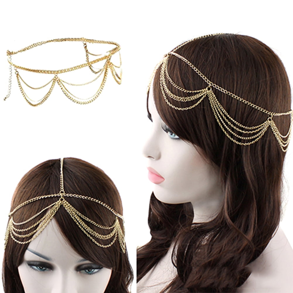 Leadrop Women Boho Multilayer Chain Fringe Tassel Metal Head Band ...