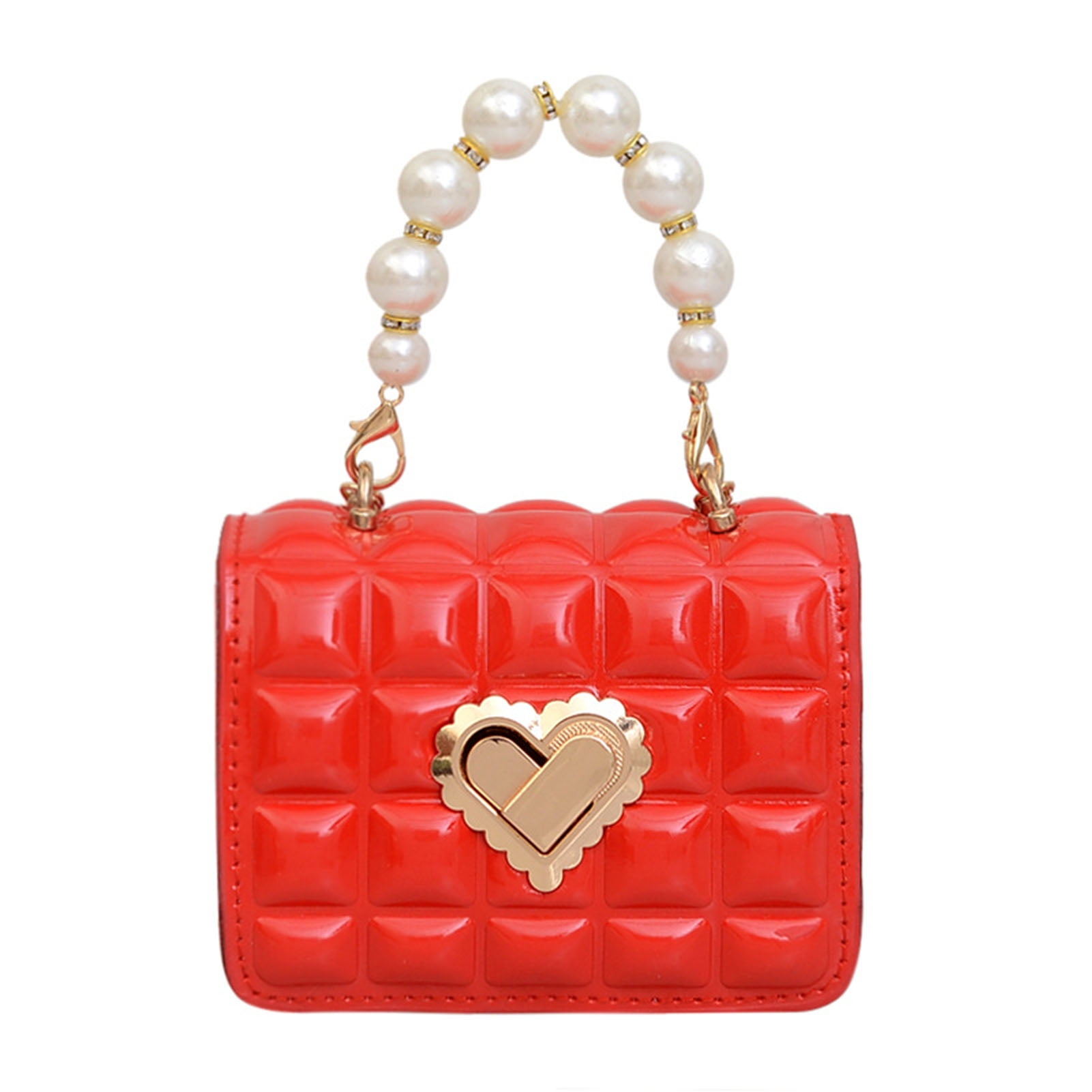 Leadrop Women Handbag Faux Pearl Handle Golden Love Heart Detachable ...