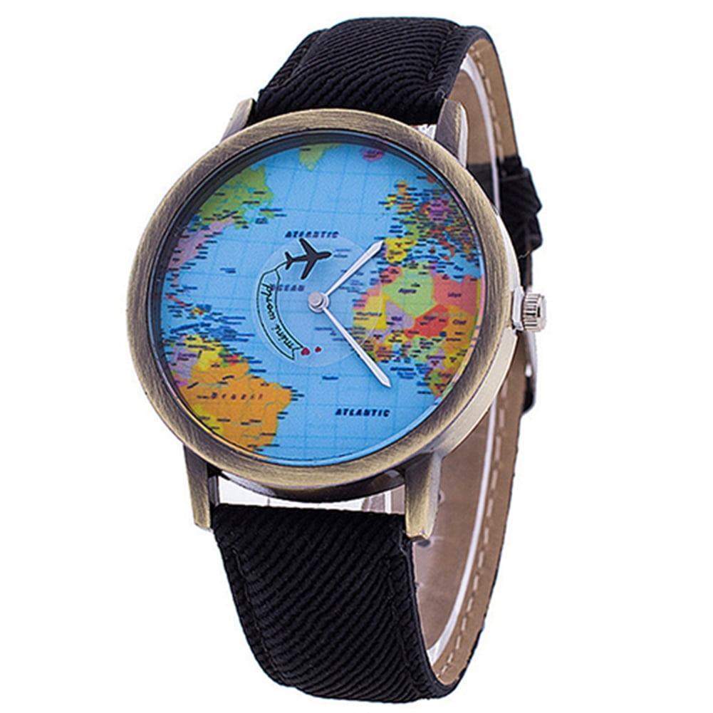 Leadrop Women's World Map Dial Denim Fabric Strap Analog Quartz ...