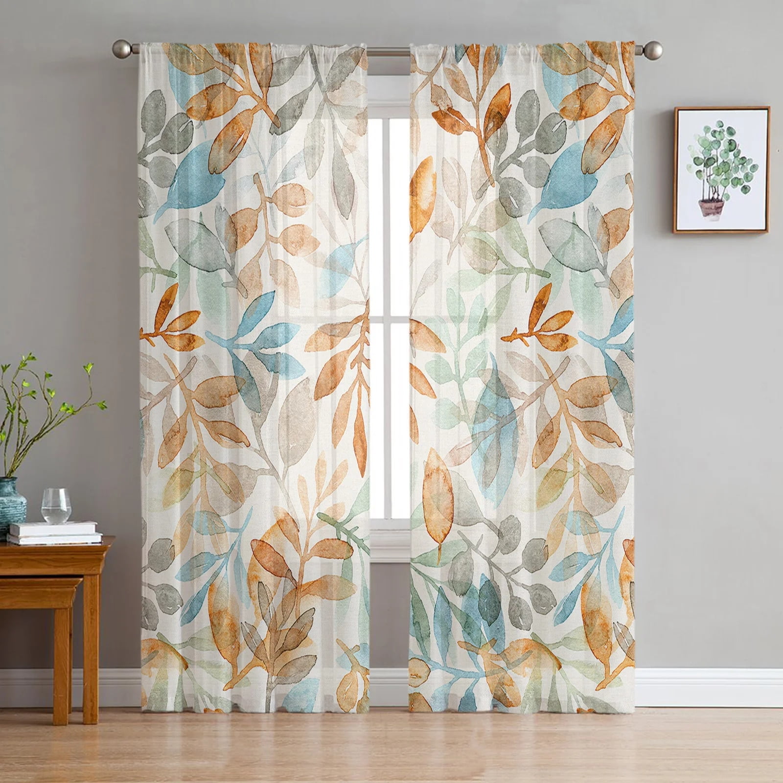Leaf And Branch Texture Bedroom Transparent Sheer Curtains Holiday ...