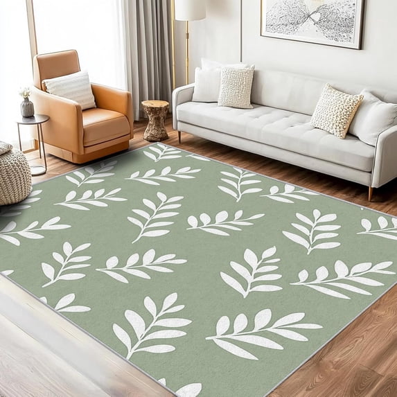 Leaf Area Rugs, Sage Green Modern Pattern Carpet, Washable Non Slip Low ...