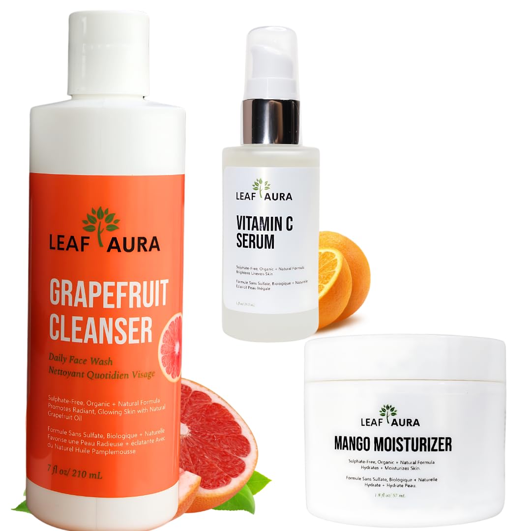 Leaf Aura Daily Skin BCA3 Care Products Combo- Comes with Cleanser, Vitamin C serum & Mango ...