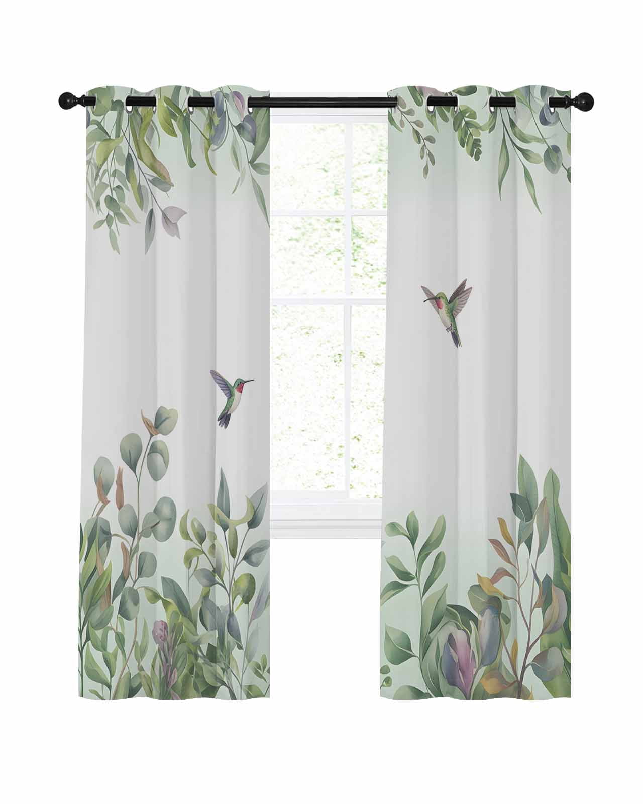 Leaf Bird Blackout Curtains 39 Inches Long for Bedroom, Sage Greeen ...