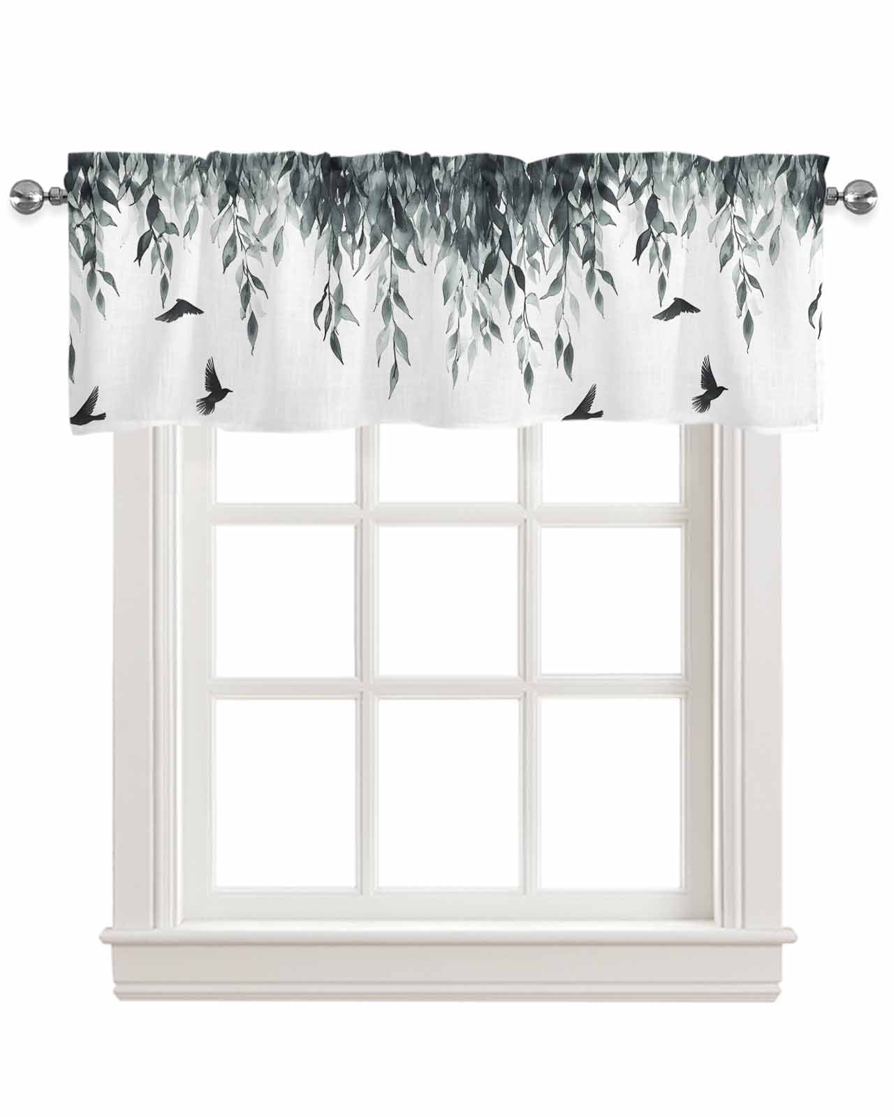 Leaf Bird Kitchen Valances for Windows Farmhouse Linen Window Valance ...