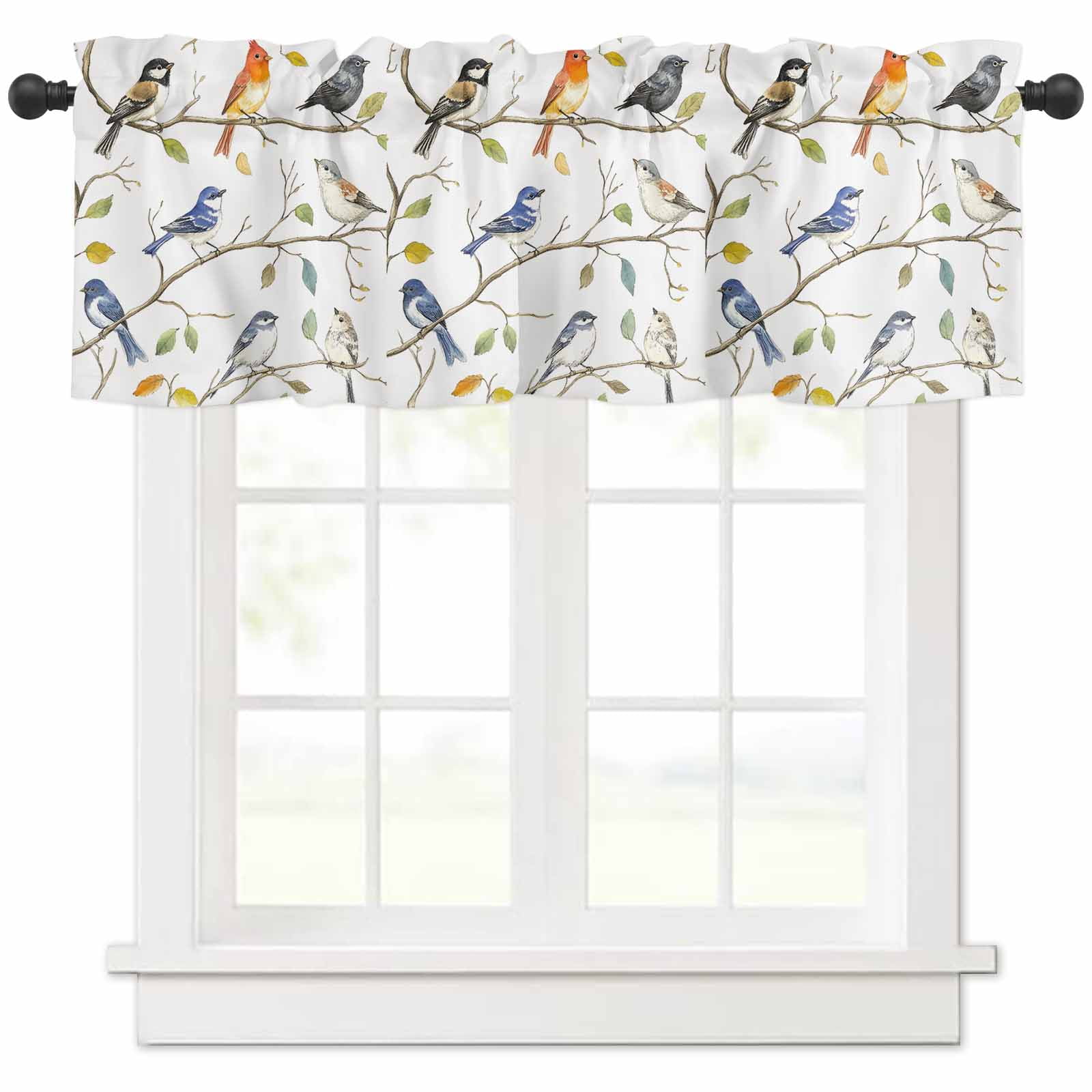 Leaf Bird Valances for Windows Farmhouse Kitchen Curtains Valances Rod ...