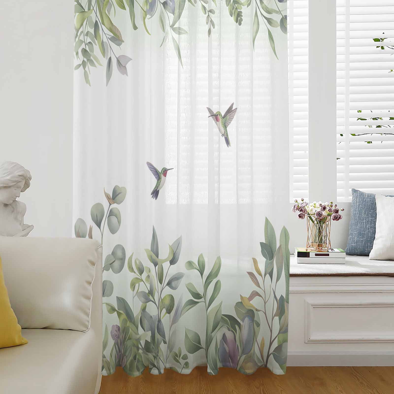 Leaf Bird Window Curtain 96 Inches Long,Sage Greeen Botanical ...