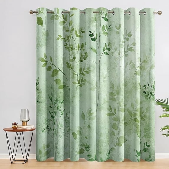 Leaf Blackout Curtains, Distressed Green Leaves Curtains for Bedroom ...