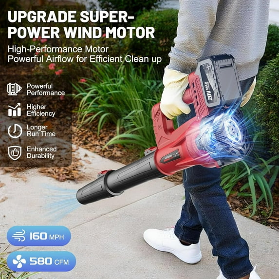 Leaf Blower Cordless with 2 x 4.0Ah Battery and Charger, 160MPH/580CFM ...