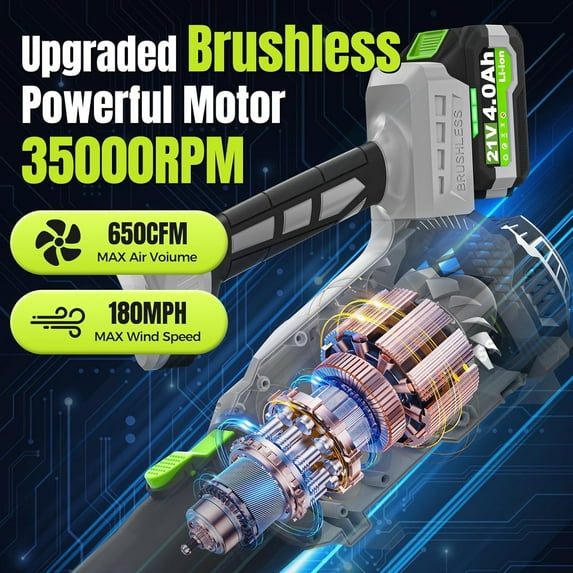 Leaf Blower Cordless, 2 x 4.0Ah with Battery and Charger, 5 Speed ...