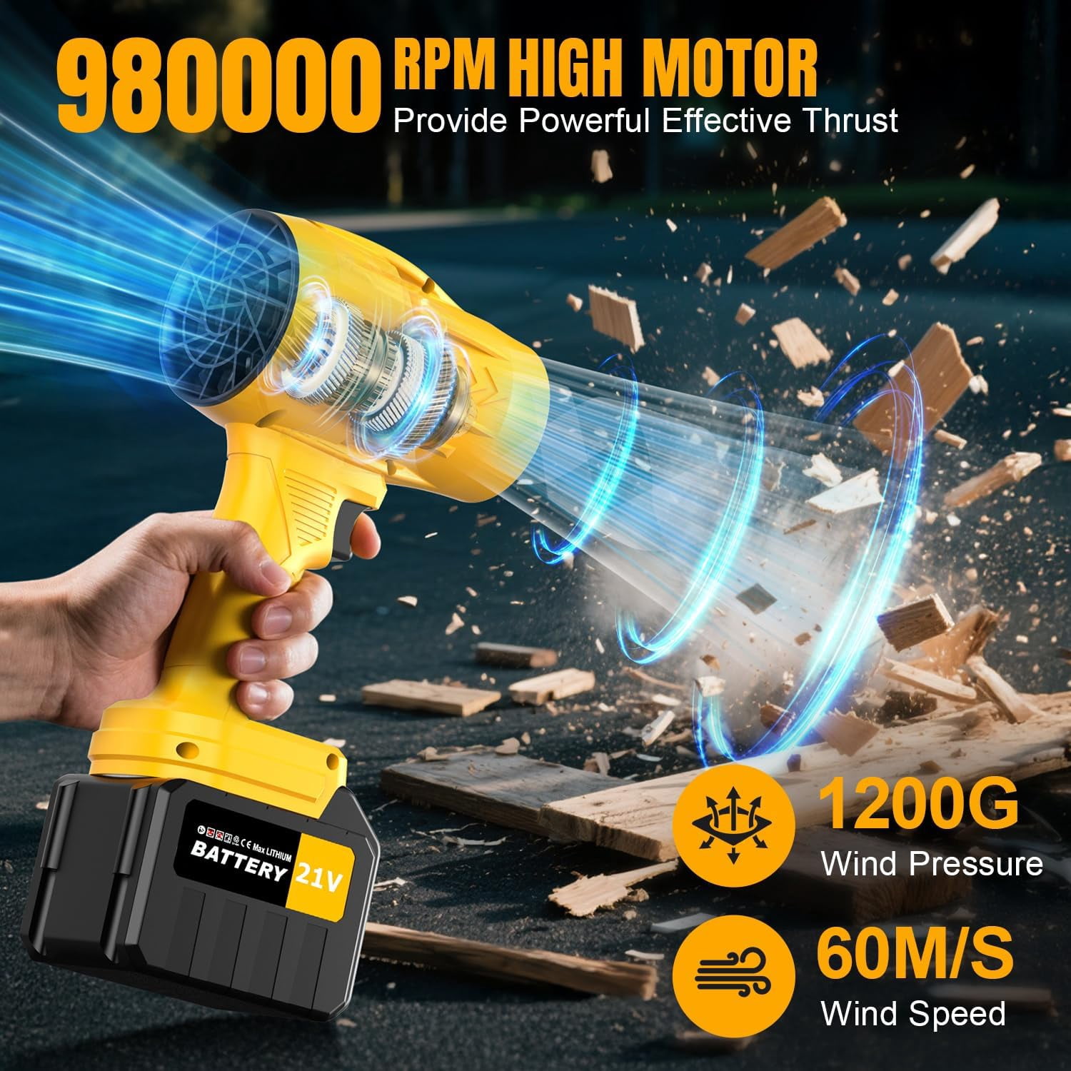 Leaf Blower Cordless 2 x 6.0Ah Batteries, 980000RPM Handheld Leaf ...
