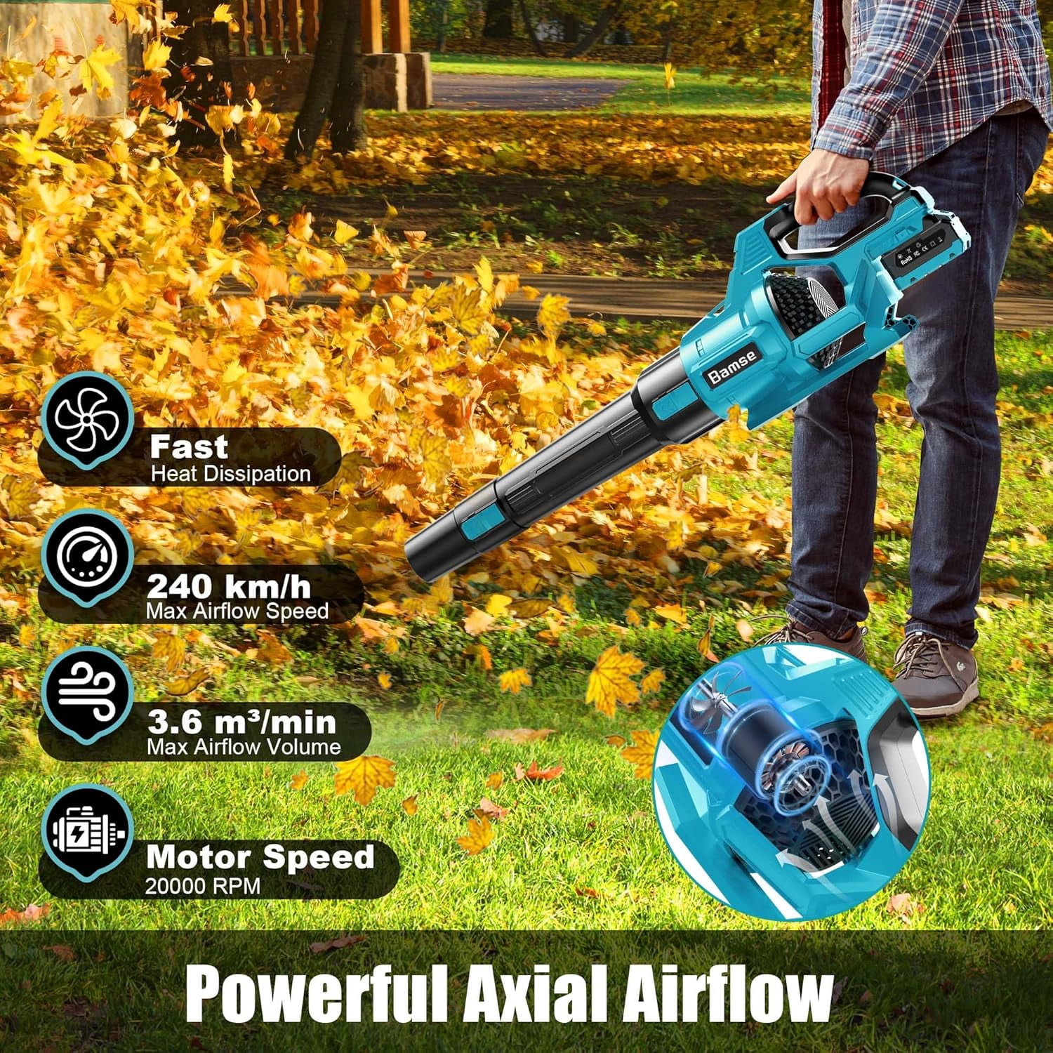Leaf Blower Cordless 21V, Battery Leaf Blower with 2 x 4.0Ah Batteries ...