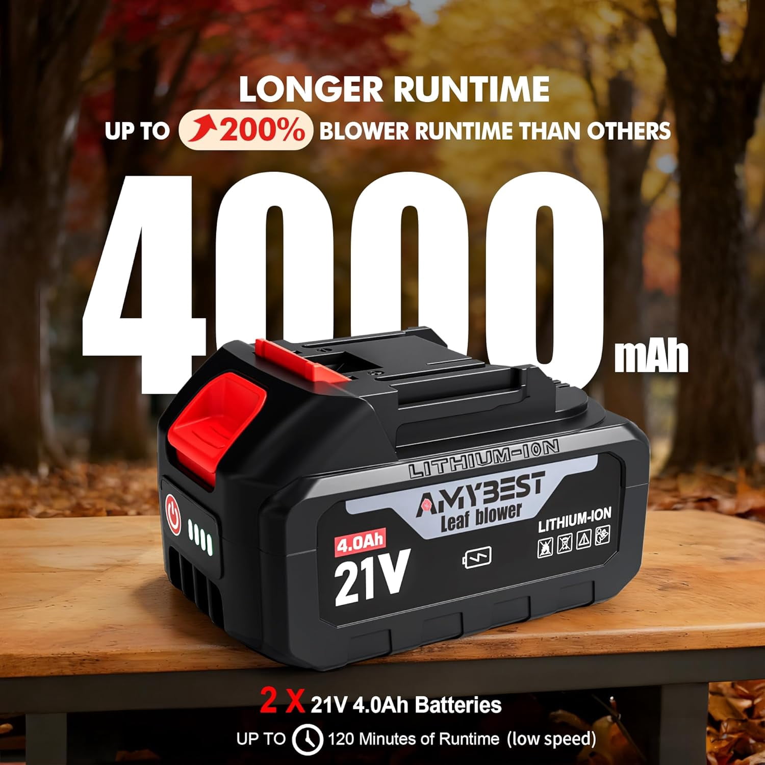 Leaf Blower Cordless, 21V Lightweight Electric Blower with 2 x 4.0Ah ...