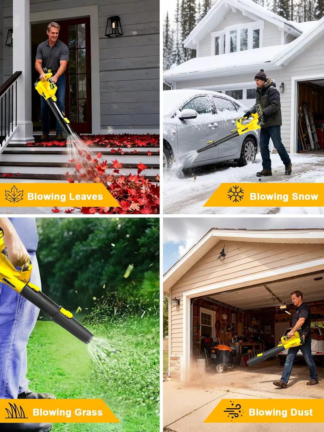 Leaf Blower Cordless, 21V Powerful Electric Blower with 2*4.0Ah ...