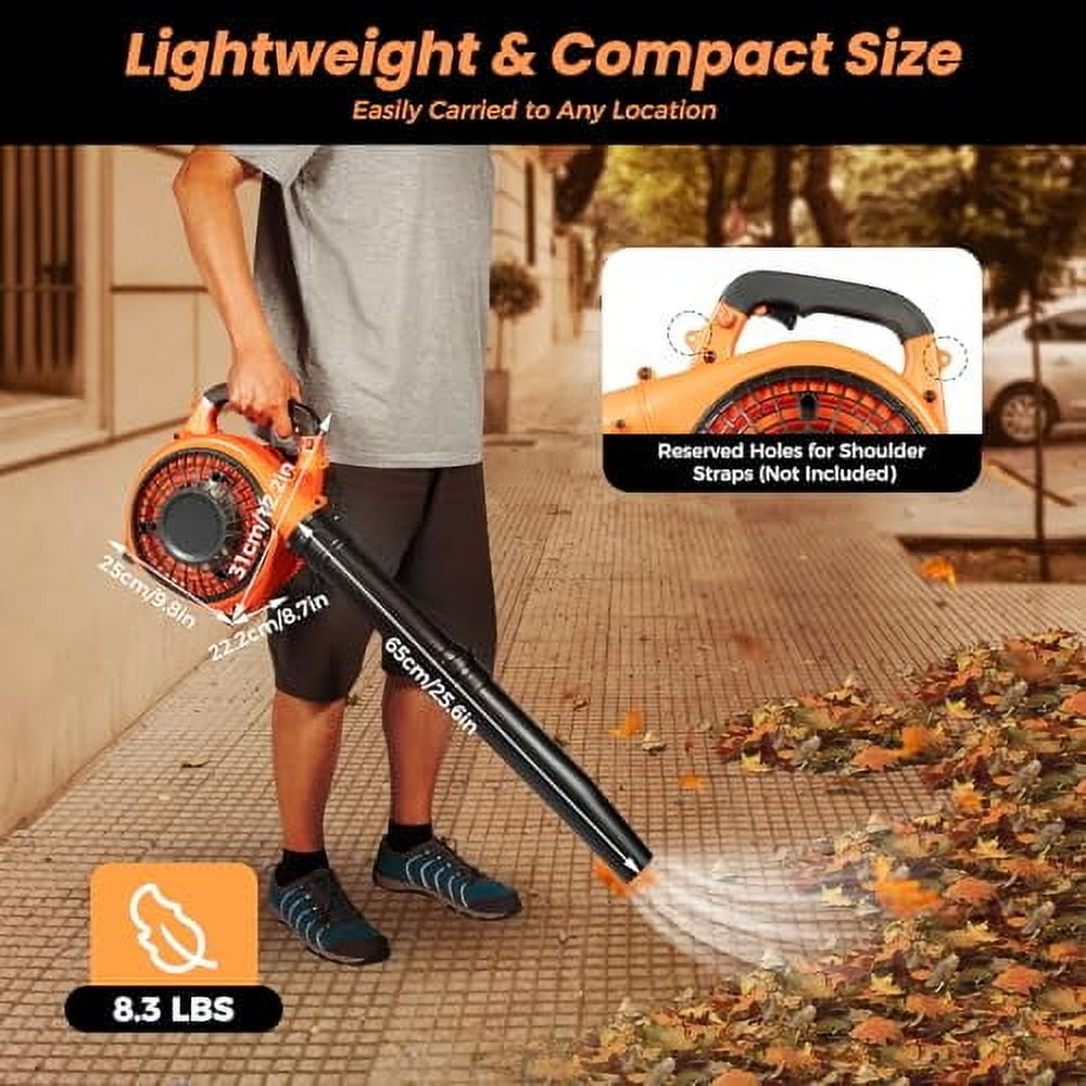 Leaf Blower Cordless, 25.4CC 2 Stroke Engine Gas Powered Leaf Blower, Electric Handheld Leaf ...