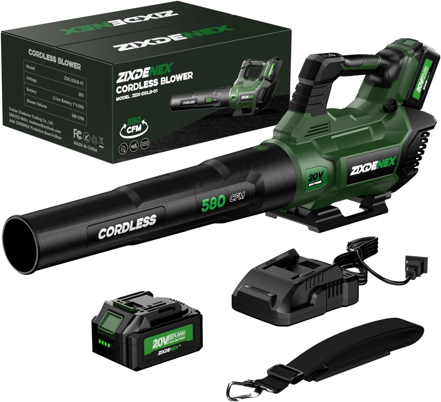 Leaf Blower Cordless with 4.0Ah Battery, Charger and Shoulder Strap ...