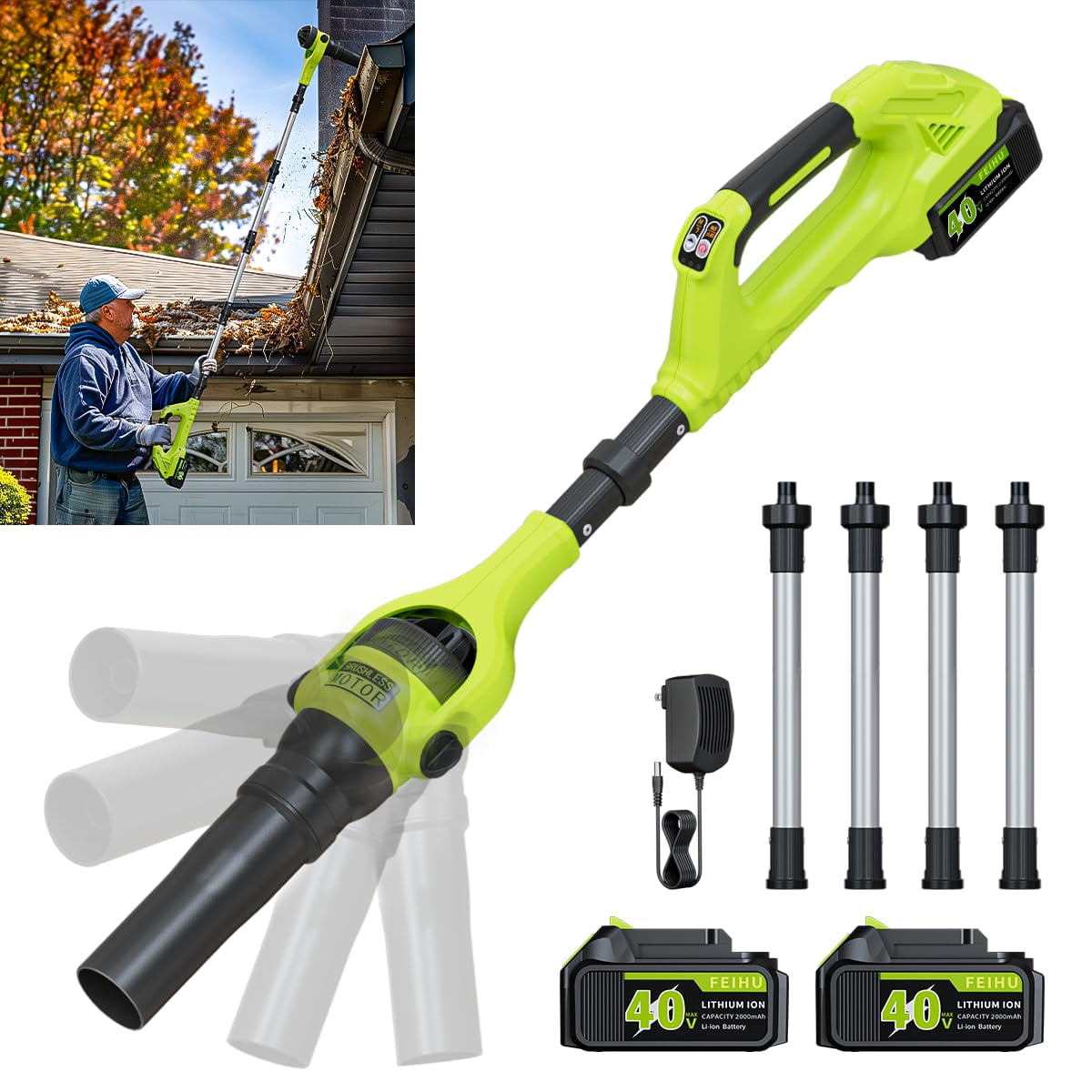 Leaf Blower Cordless, 40V Leaf Blowers with 2 Battery Powerd and ...