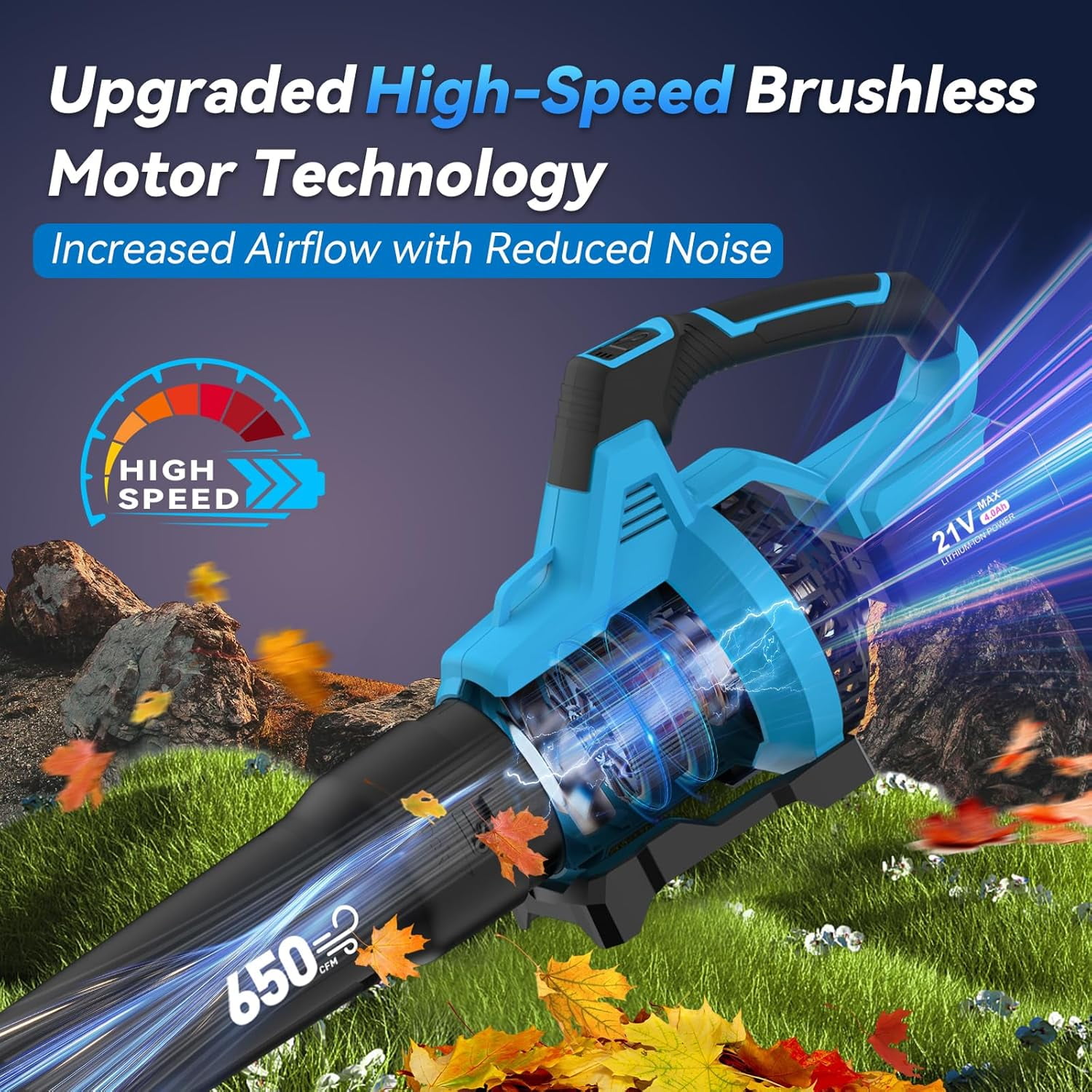 Leaf Blower Cordless, 650 CFM & 160 MPH Electric Cordless Leaf Blower ...