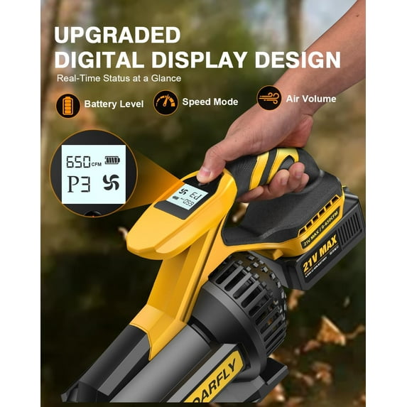 Leaf Blower Cordless, 650CFM & 3 Speed Levels, Electric Cordless Leaf ...
