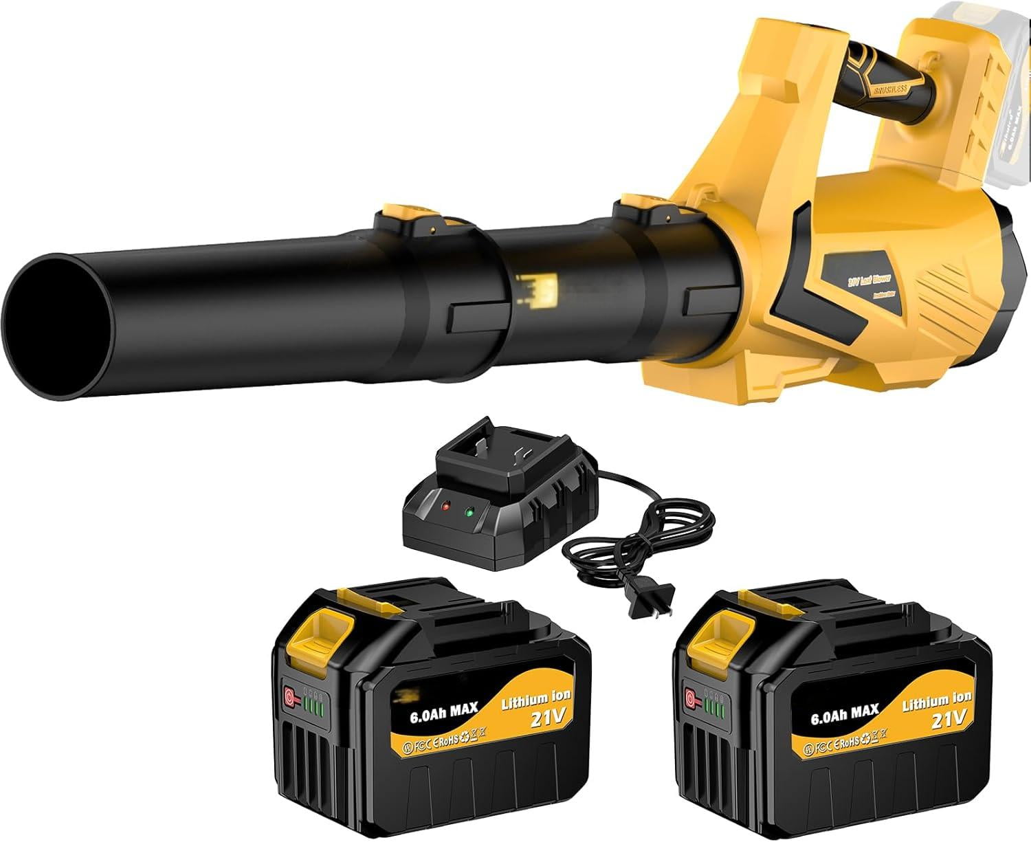 Leaf Blower Cordless,720CFM 210MPH Electric Blower with 2 x 21V 6.0Ah Battery and Charger, 5 ...