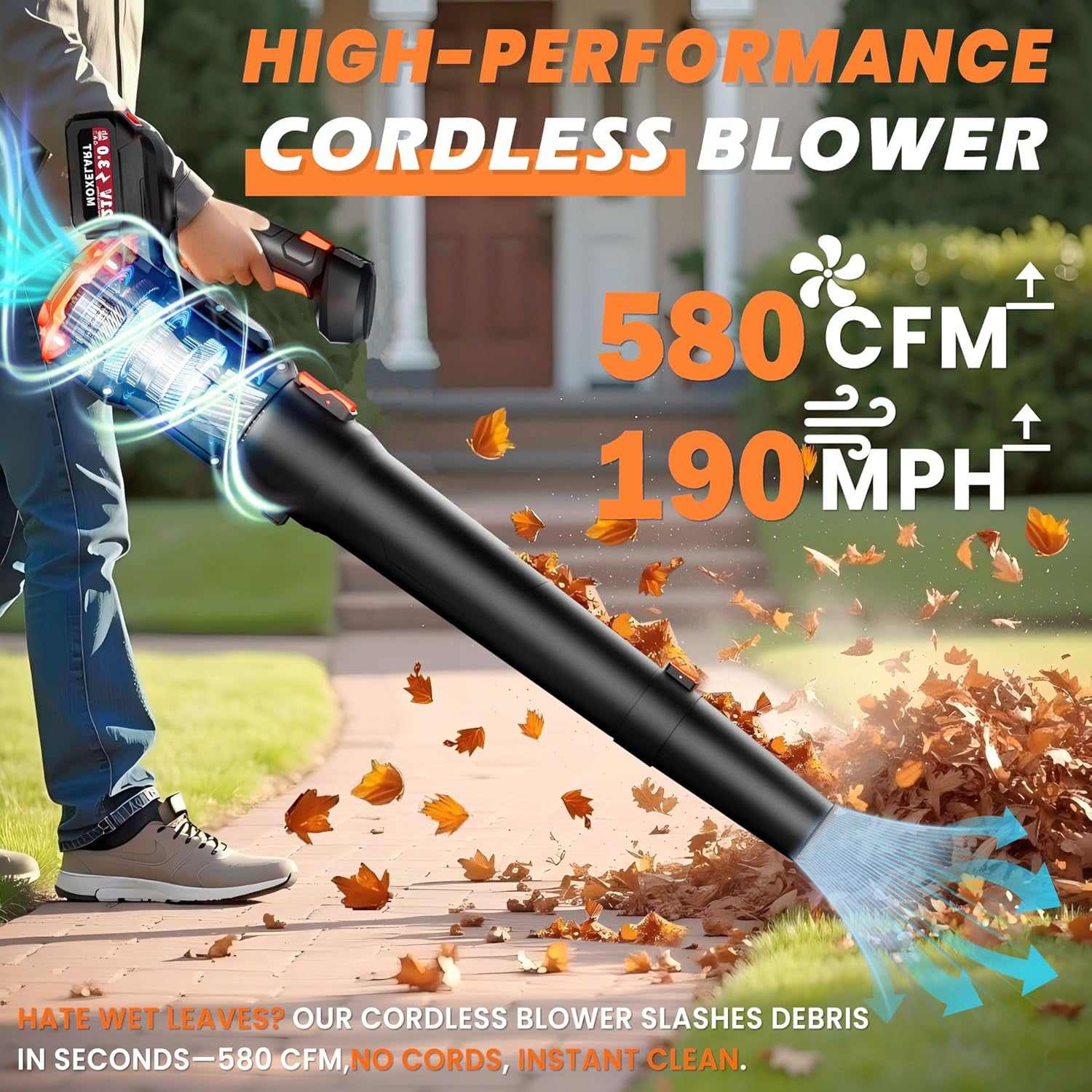 Leaf Blower Cordless, Electric Leaf Blowers with 2 x 3.0Ah Batteries ...