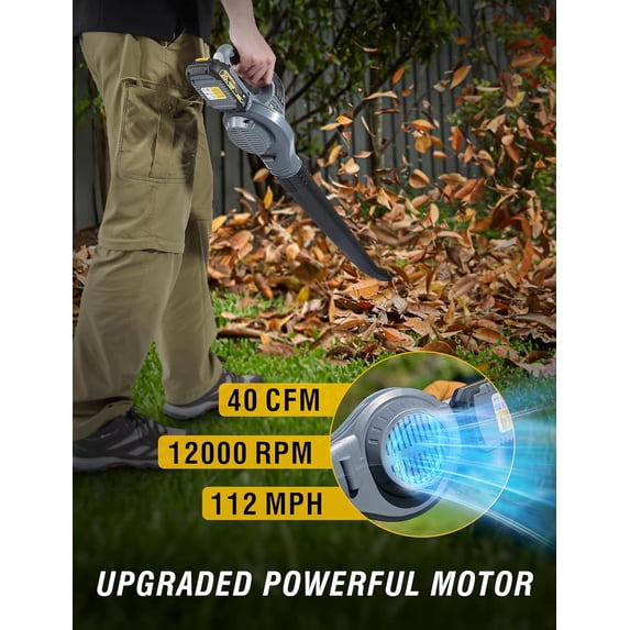 Leaf Blower Powerful 40CFM/112MPH Electric Cordless Leaf Blower with 2 ...