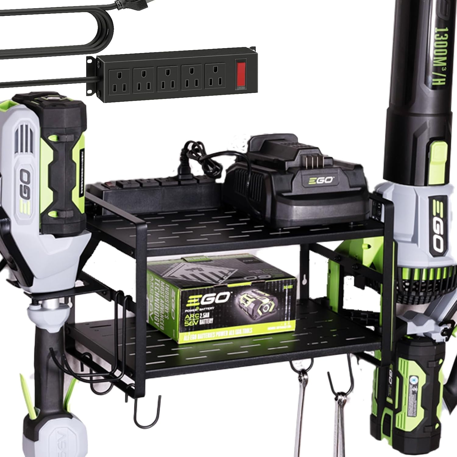 Leaf Blower and Weed Eater Rack with Charging Station, Lawn Power Tool ...