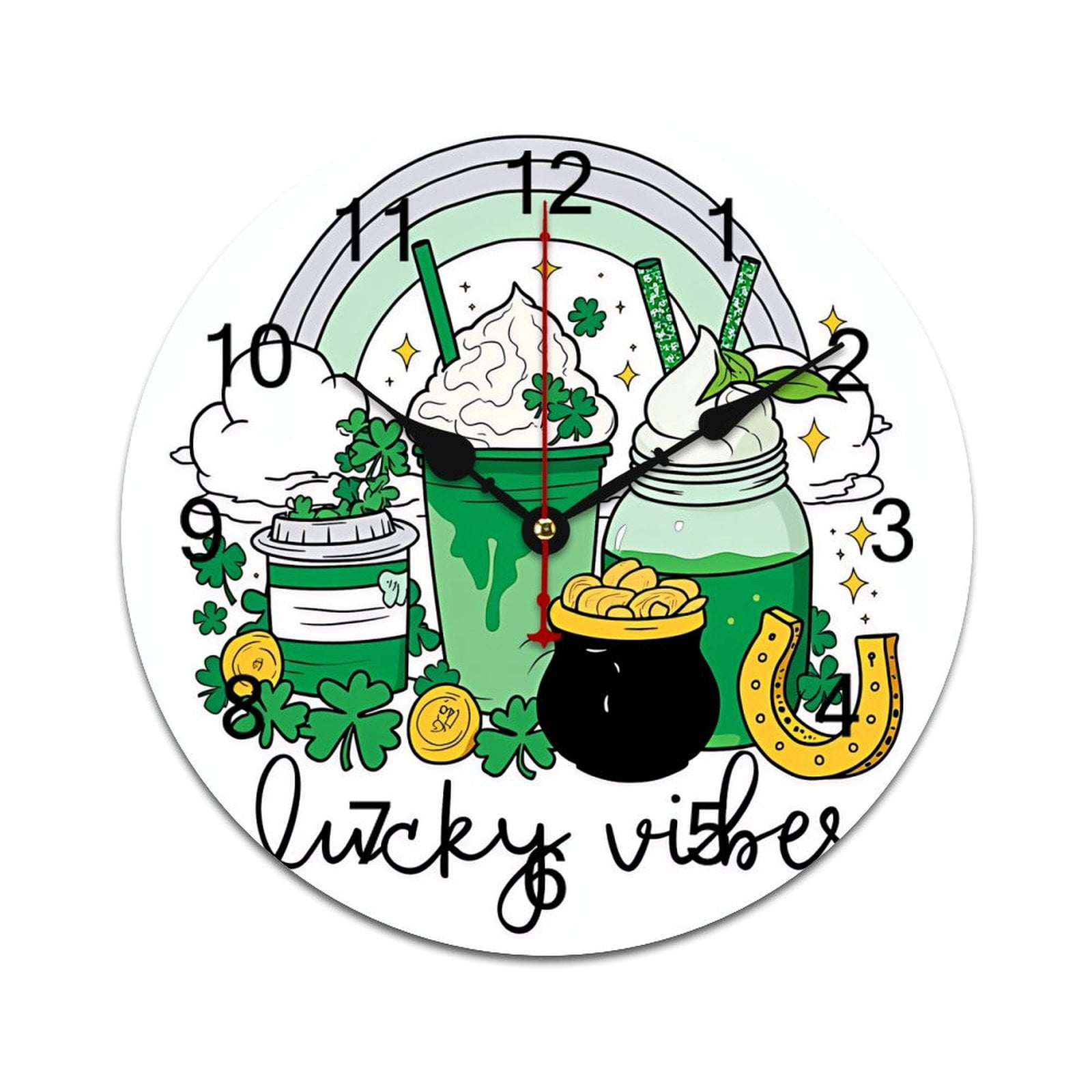 Leaf Clover Green Bedroom Wall Clock Large Modern Kitchen Dinning Round ...