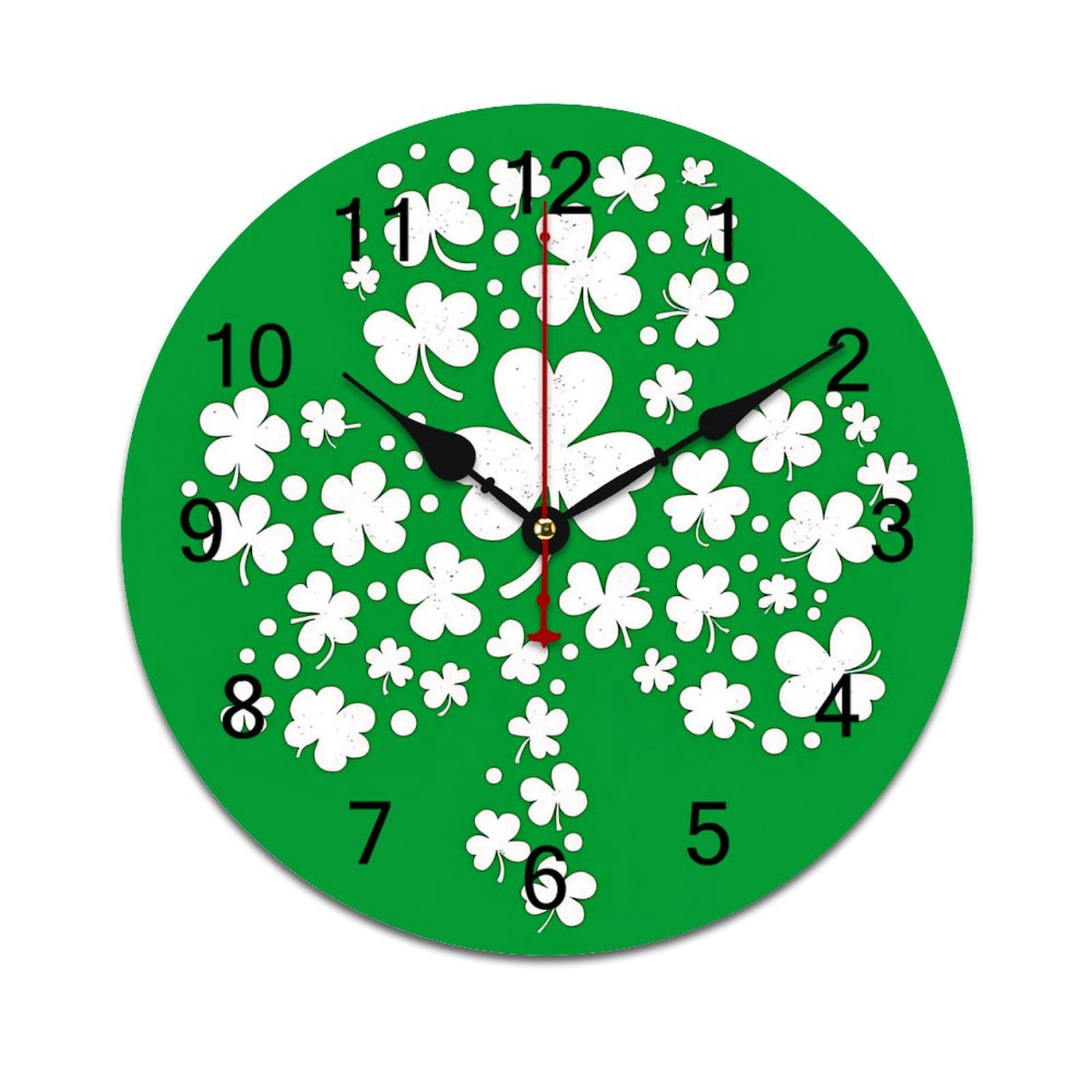 Leaf Clover Green Printed Silent Wall Clock Round Kitchen Clock Chic ...