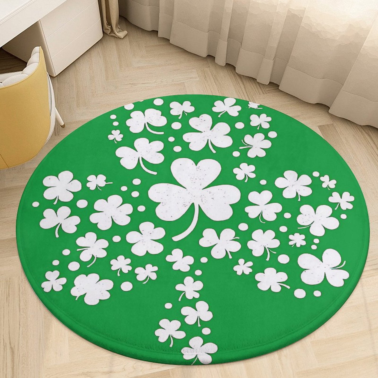 Leaf Clover Green Round Area Rugs for Bedroom Living Room, 4FT Soft ...