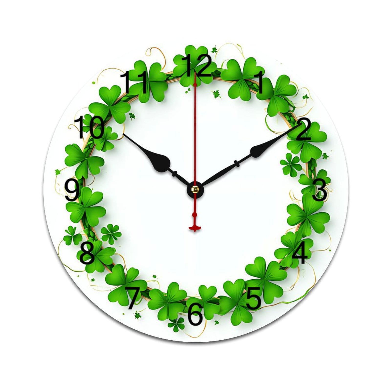 Leaf Clover Green Word Saying Big Wall Clock Home Decor Art Watch ...