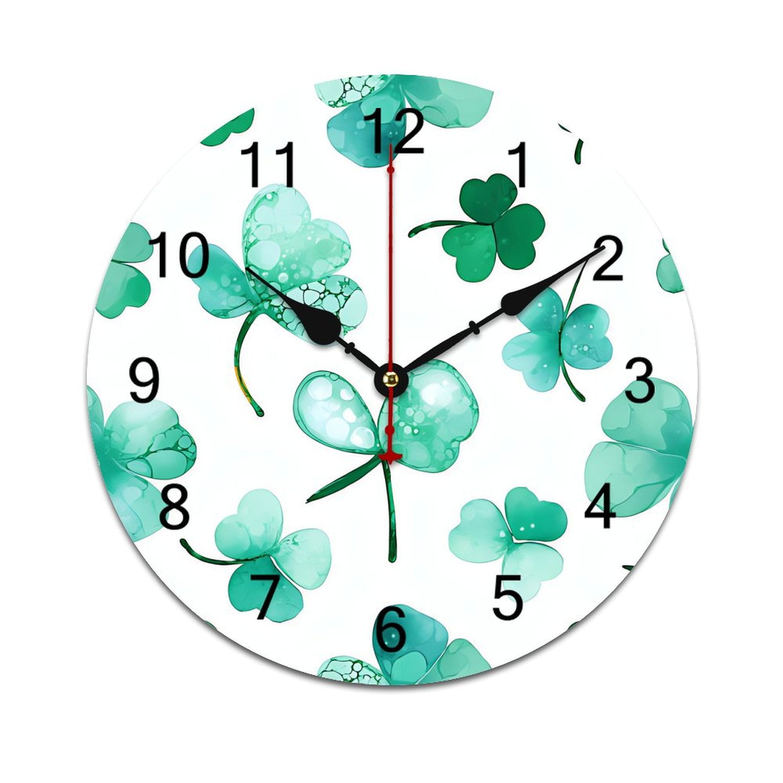 Leaf Clover Green Word Saying Big Wall Clock Home Decor Art Watch ...
