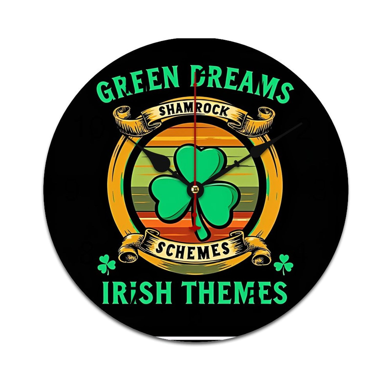 Leaf Clover Green Word Saying Big Wall Clock Home Decor Art Watch ...