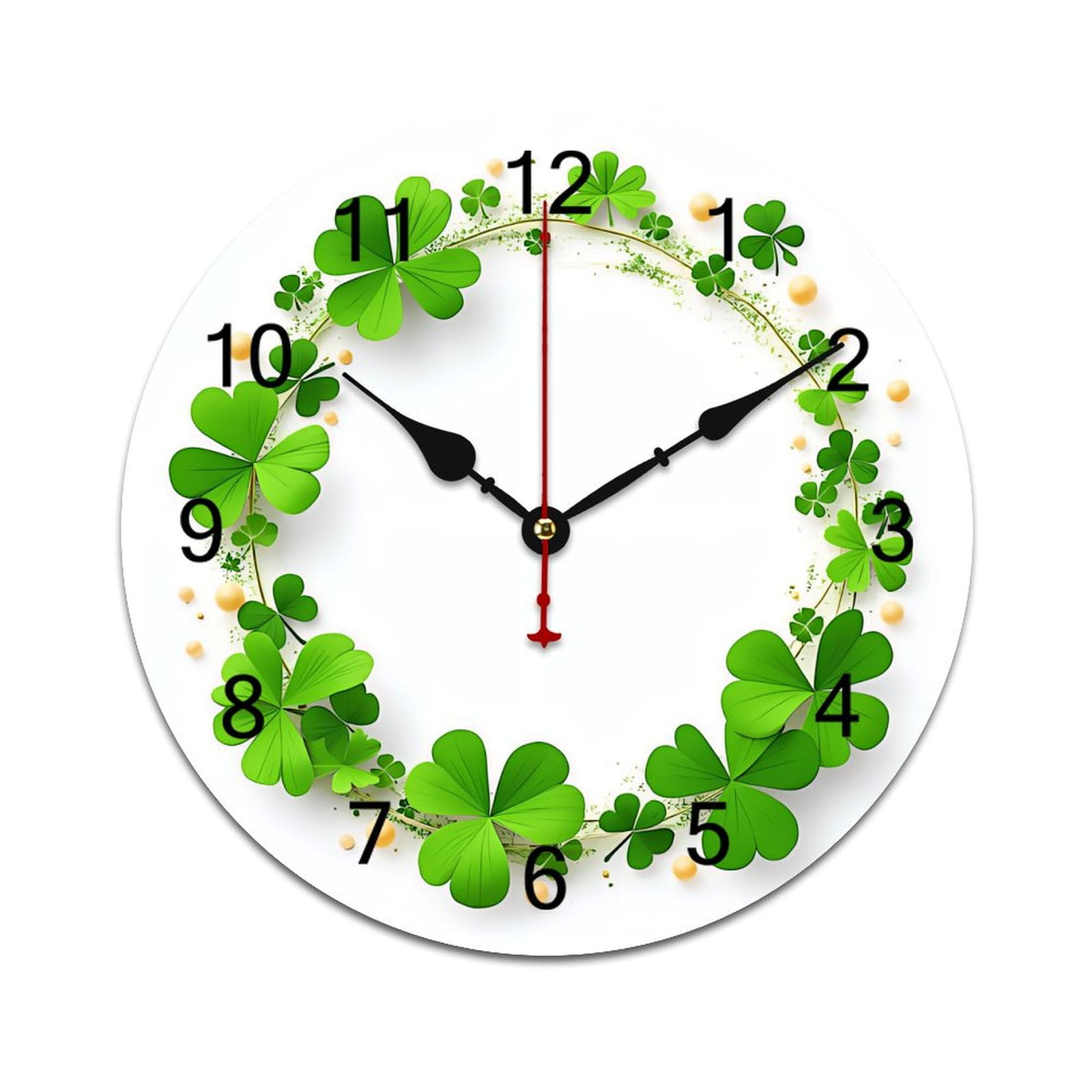 Leaf Clover Green Word Saying Big Wall Clock Home Decor Art Watch ...