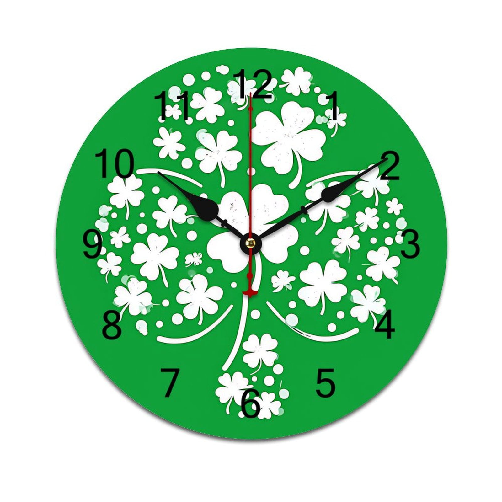Leaf Clover Green Word Saying Big Wall Clock Home Decor Art Watch ...