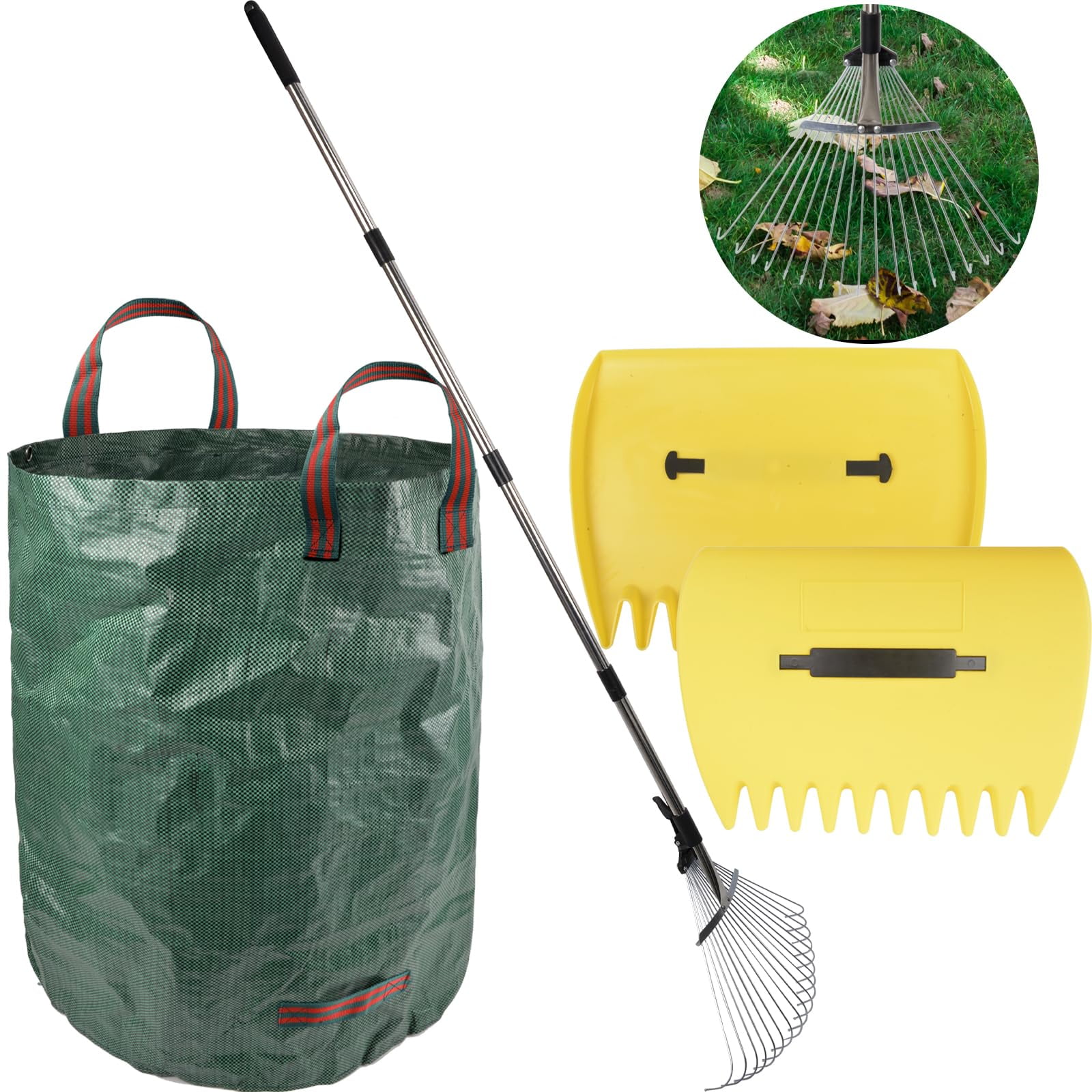 Leaf Collector Garden Rake RRF12 Set - Adjustable 18 Leaf Rakes & Leaf ...