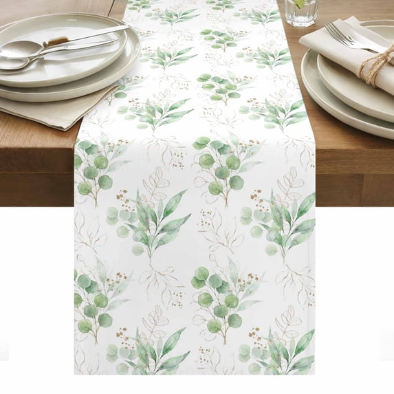Leaf Cotton Linen Table Runner Spring Green Eucalyptus Leaves Plant ...