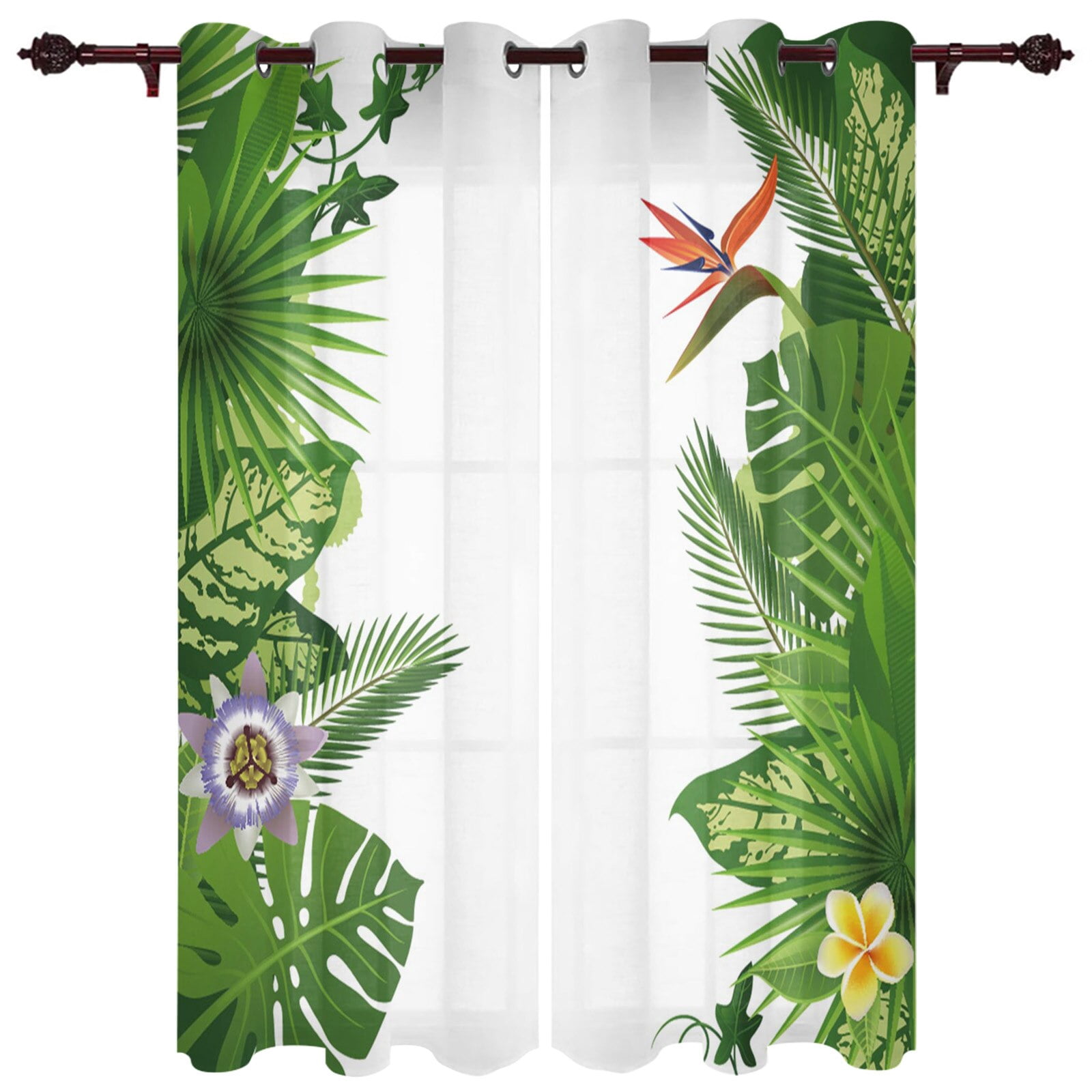 Leaf Curtain Exotic Tropical Palm Leaf Pattern Curtains for Bedroom ...