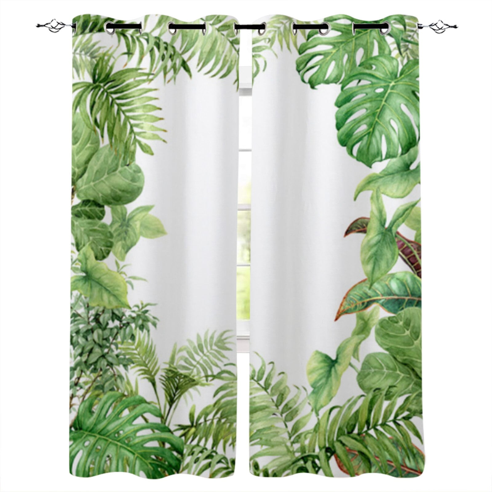 Leaf Curtain Exotic Tropical Palm Leaf Pattern Curtains for Bedroom ...