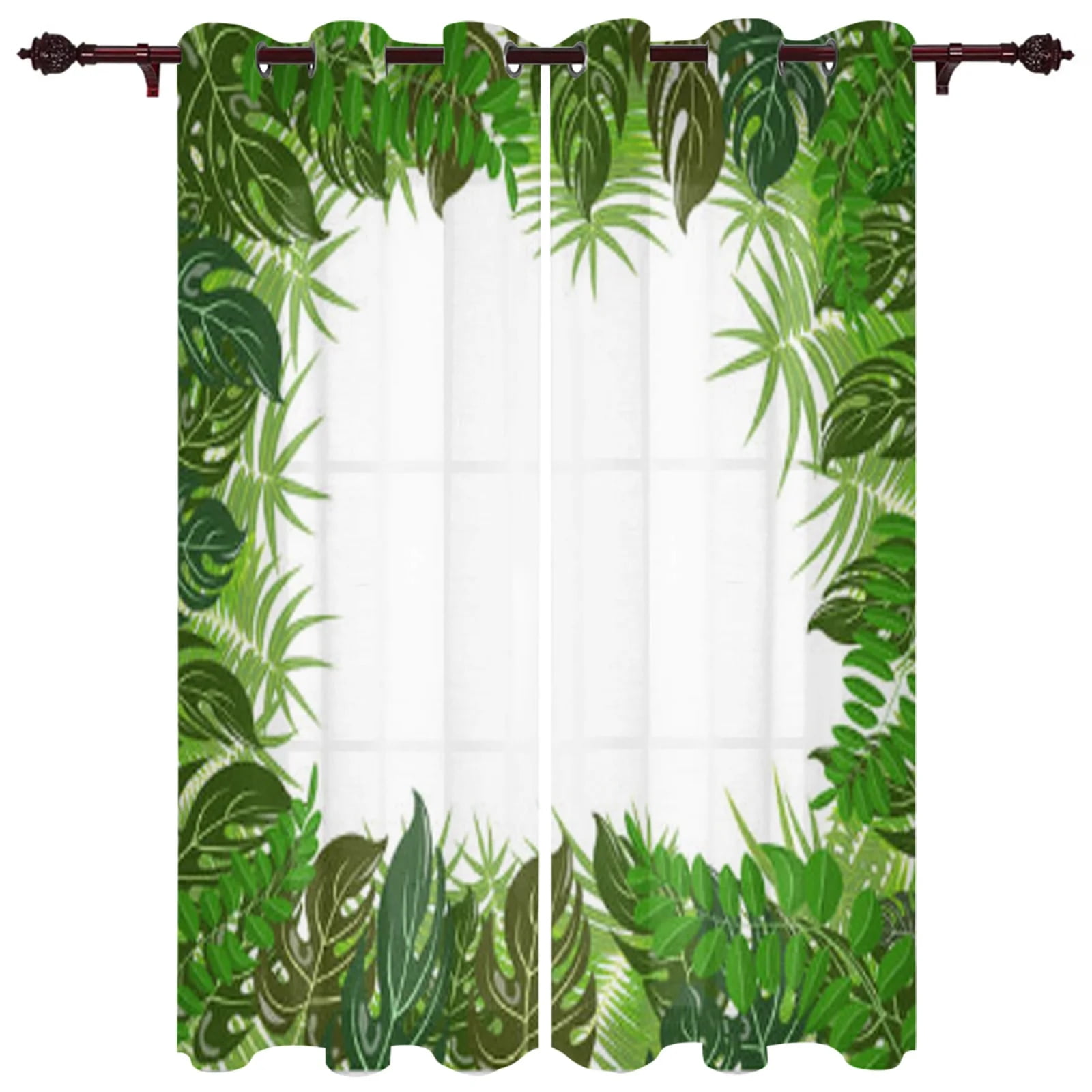 Leaf Curtain Exotic Tropical Palm Leaf Pattern Curtains for Bedroom ...