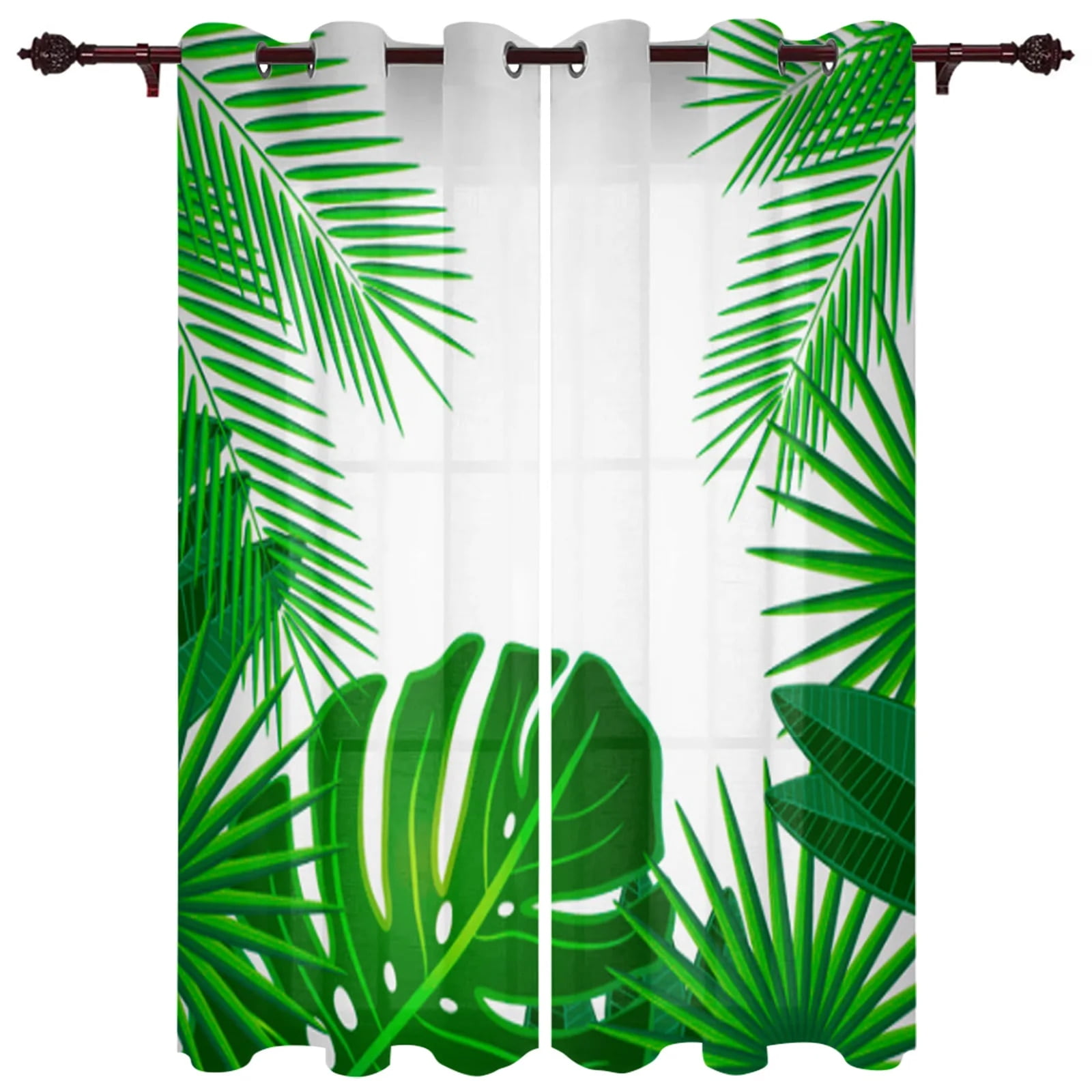 Leaf Curtain Exotic Tropical Palm Leaf Pattern Curtains for Bedroom ...