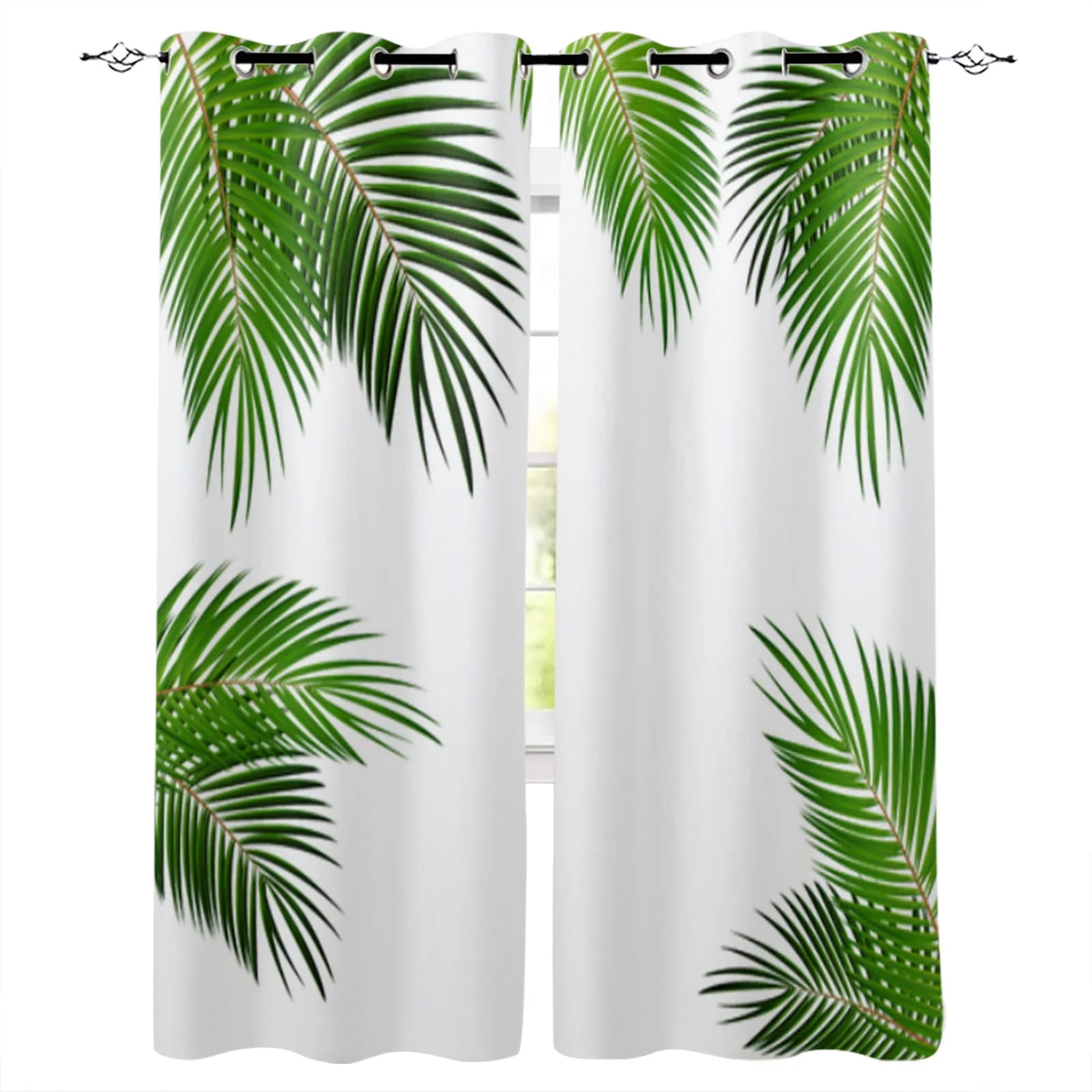 Leaf Curtain Exotic Tropical Palm Leaf Pattern Curtains for Bedroom Kitchen Window Treatments ...