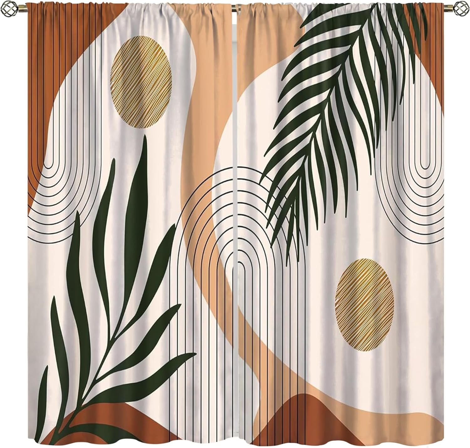 Leaf Curtains, Bohemian Mid Century Palm Tropical Leaf Abstract Modern Minimalism Window ...