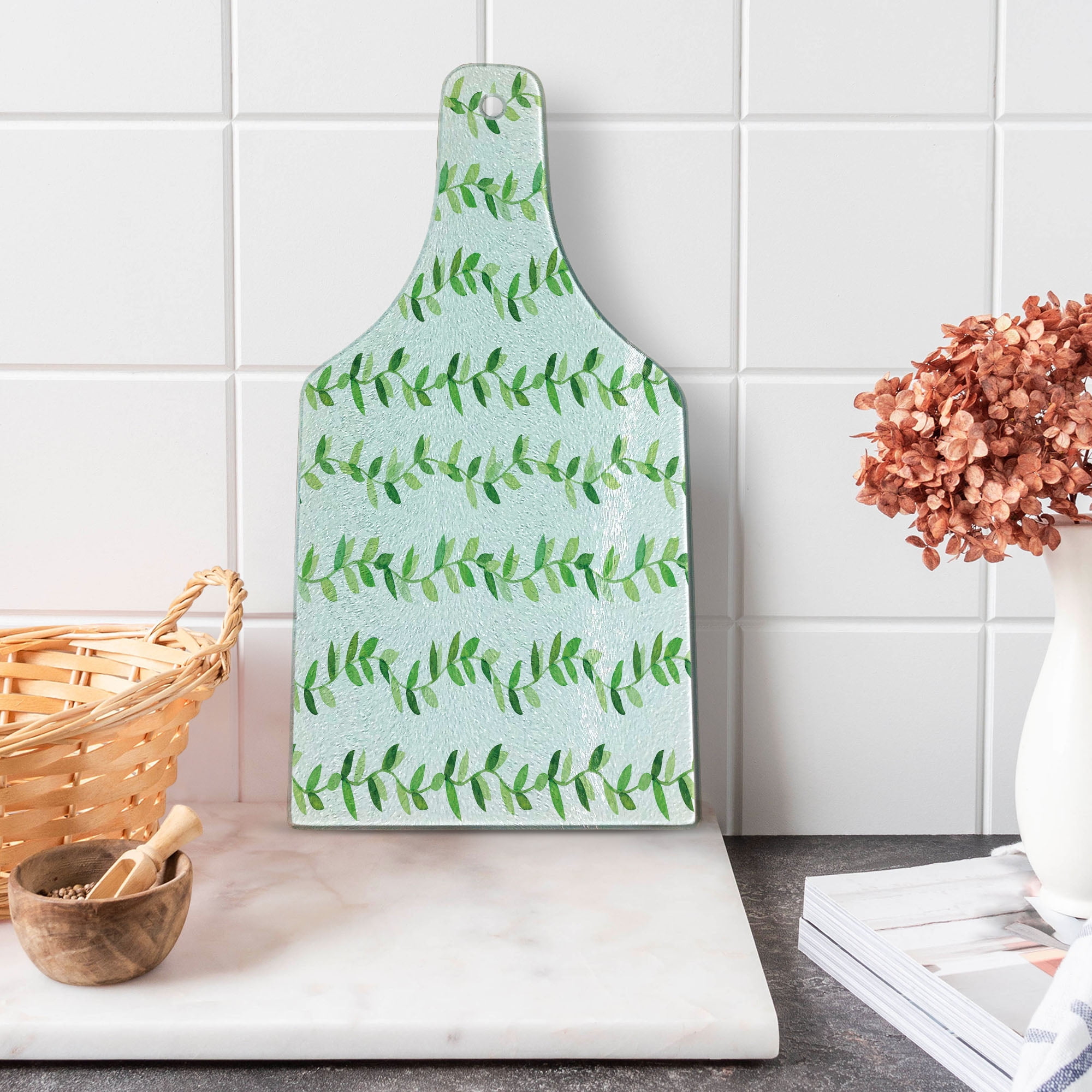 Leaf Cutting Board, Vivid Fresh Watercolor Ivy Branches and Leaves with ...