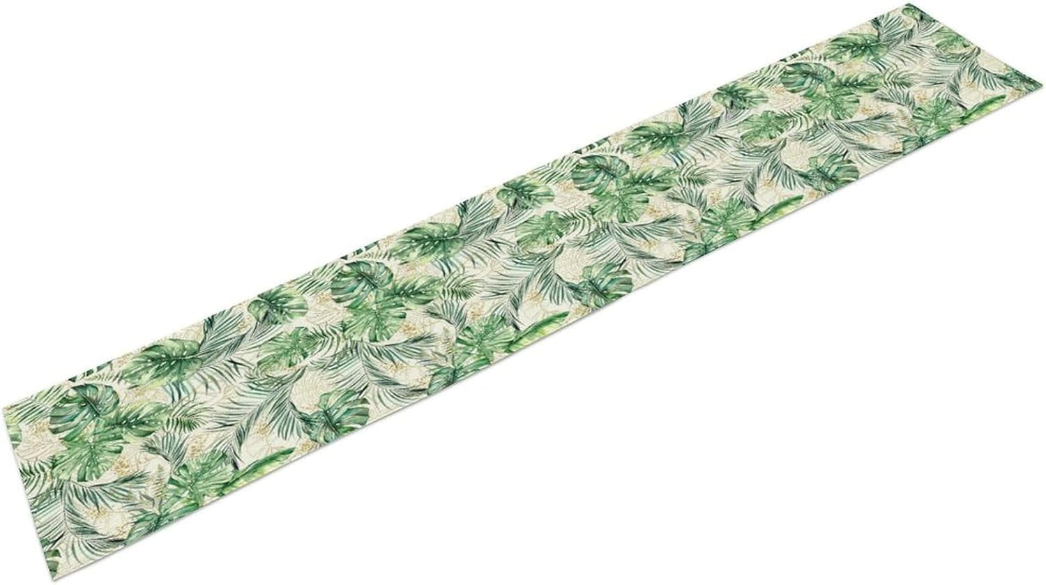 Leaf Decor Table Runner,Tropical Green Leaves Jungle Wild Plants Print ...